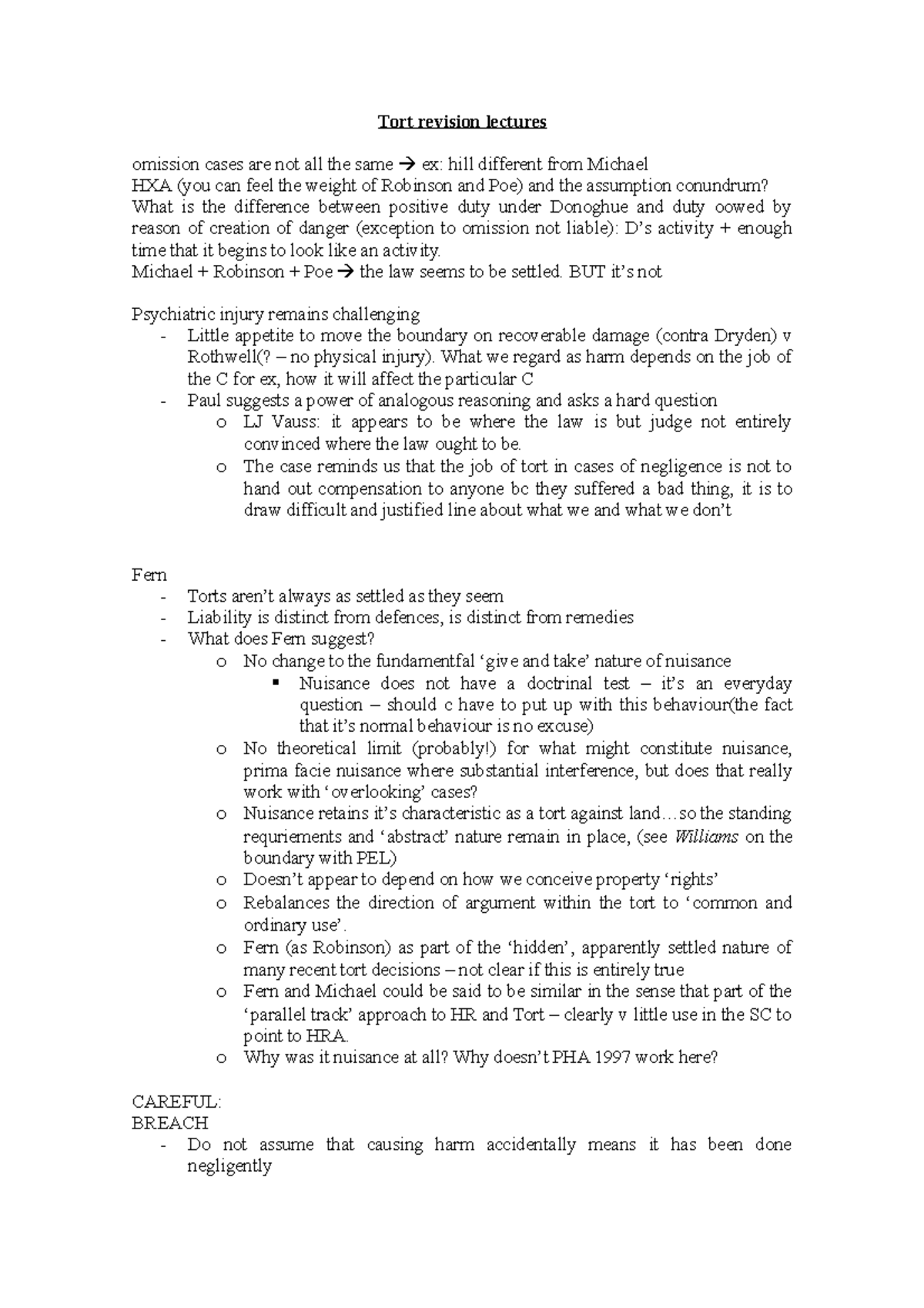Tort revision lectures - Tort revision lectures omission cases are not ...