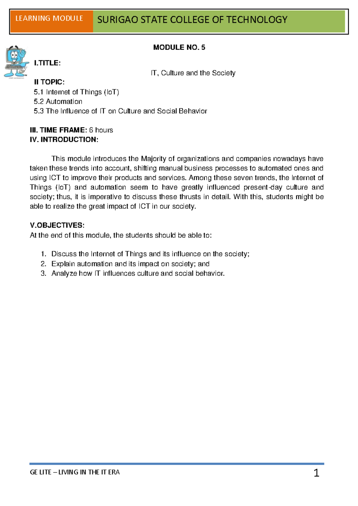 GE LITE Module 5 - Internet and WWW - GE LITE – LIVING IN THE IT ERA ...