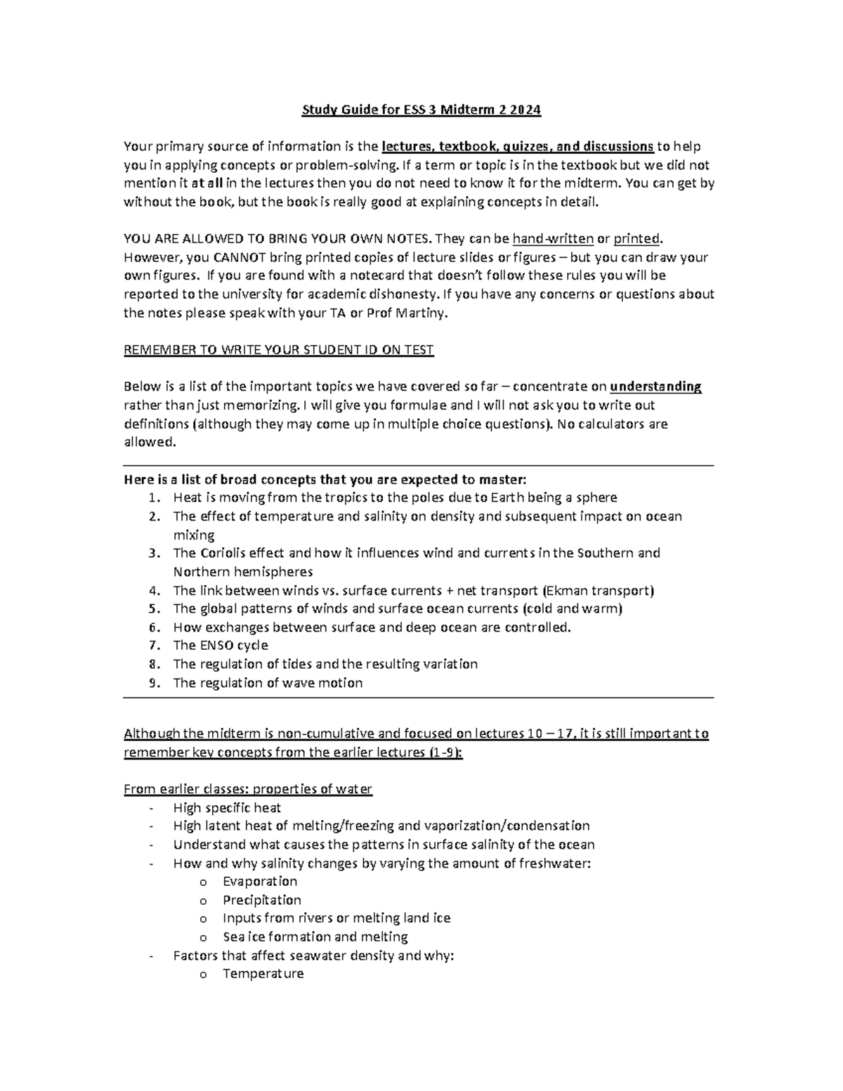 Study Guide for ESS 3 Midterm 2 - Study Guide for ESS 3 Midterm 2 2024 ...