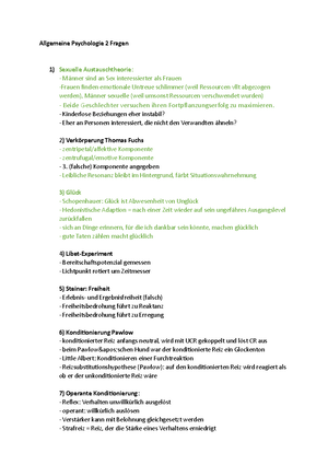 AP 2 Buch - Allgemeine Psychologie: Denken und Lernen - 1 Lernen 1. Klassisches Konditionieren ...