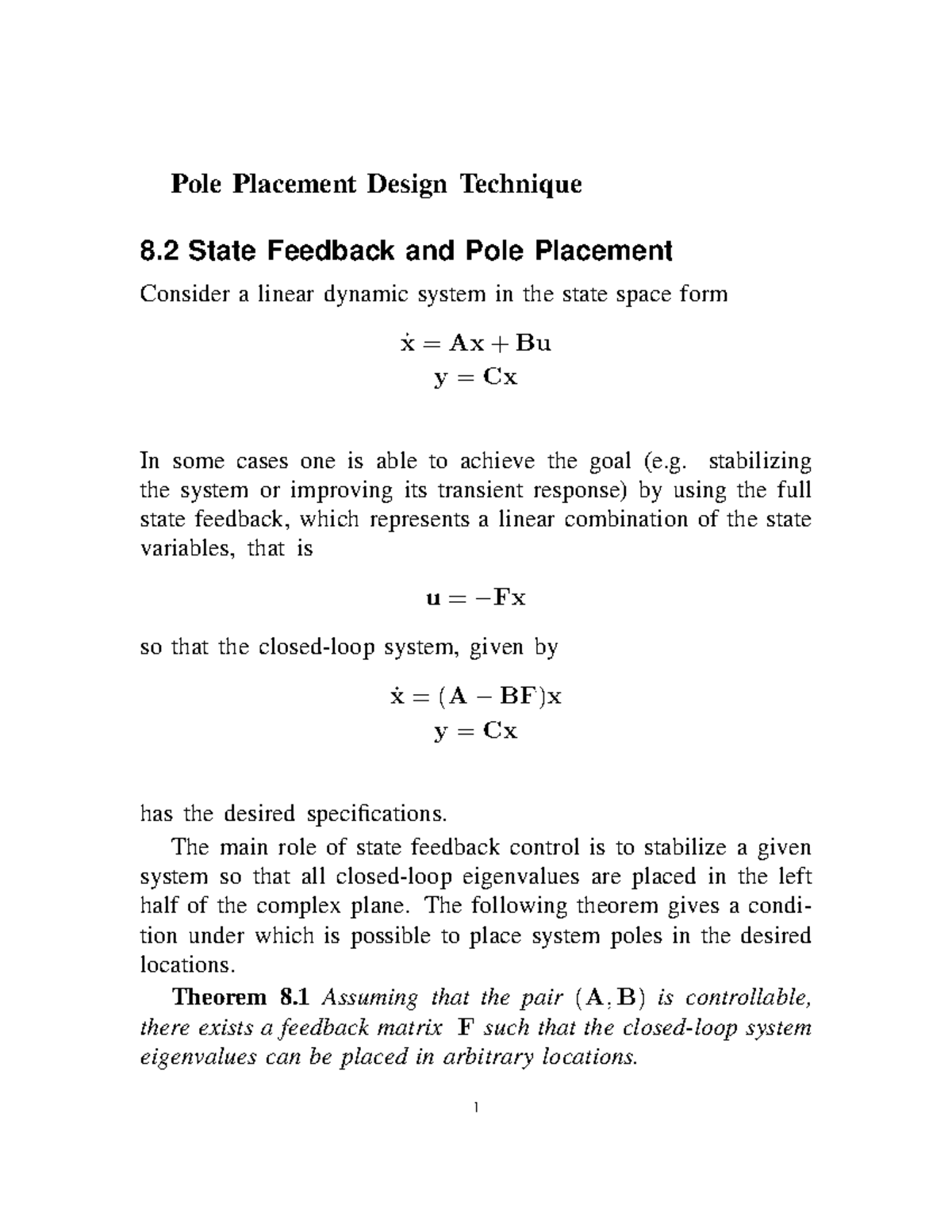 Poleplacement - EMF NOTES - Pole Placement Design Technique 8 State ...