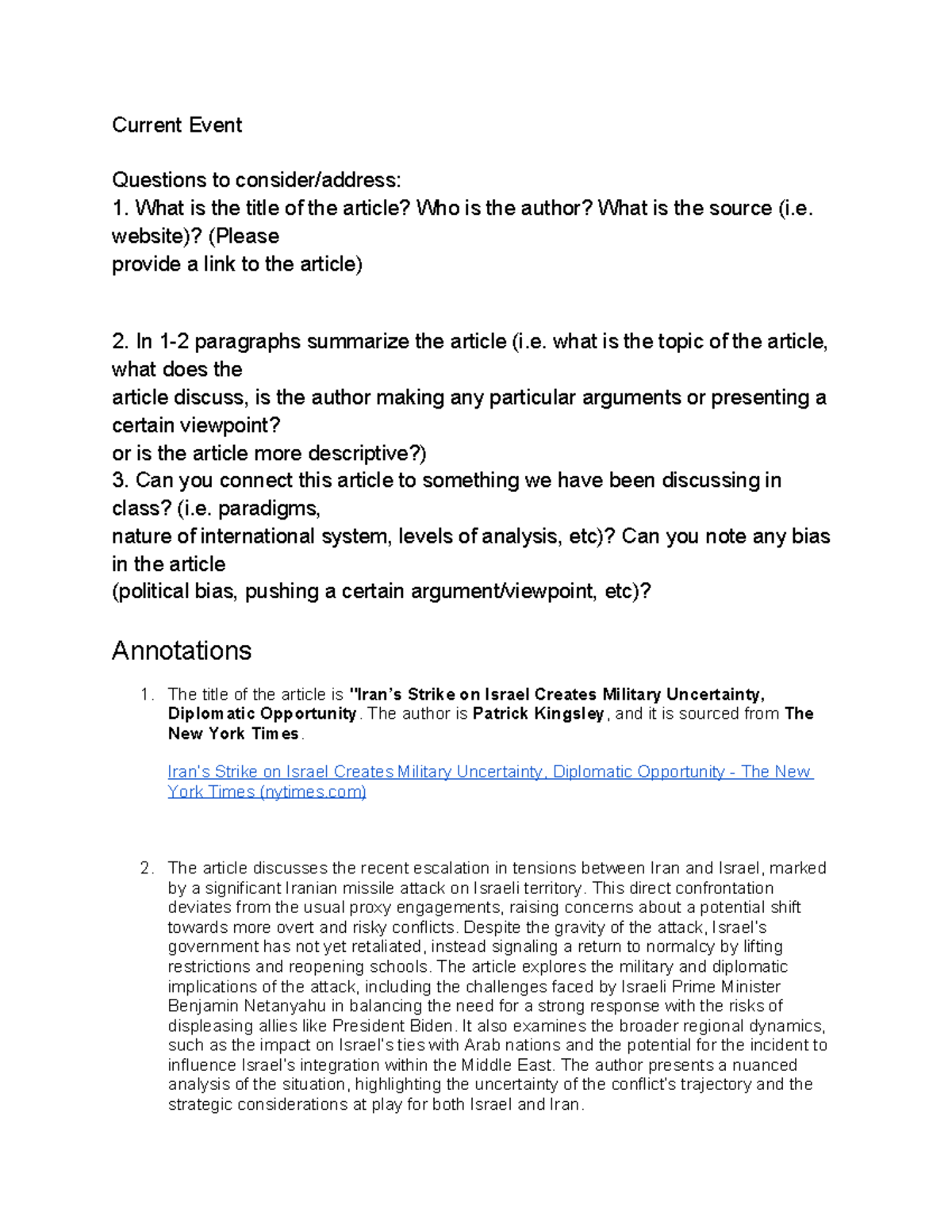 Current Event #4 - Current Event Questions to consider/address: 1. What ...