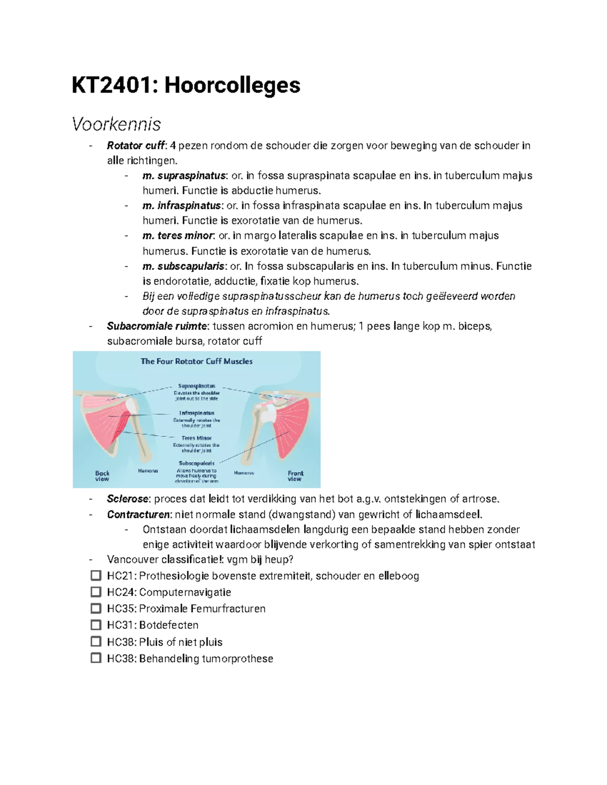 W1 KT2401 Spierskeletsysteem - KT2401: Hoorcolleges Voorkennis Rotator ...