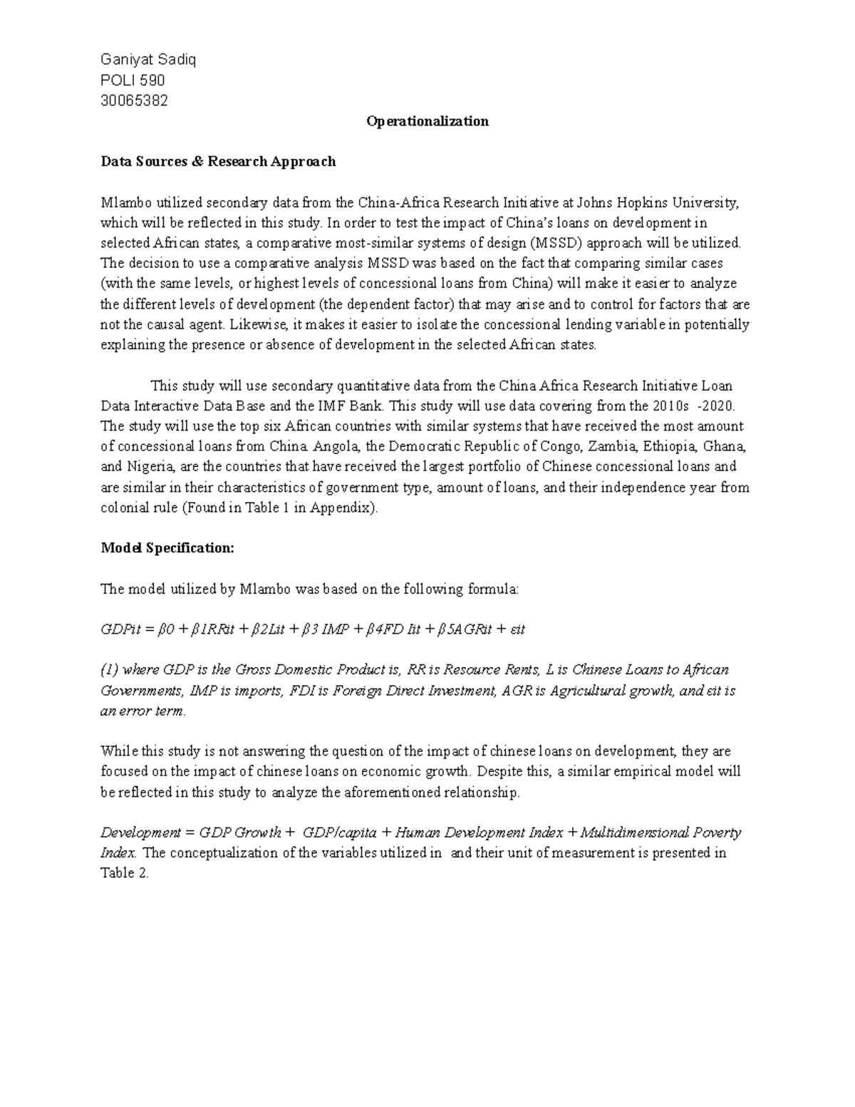 Assignment 1d - Operationalization - POLI 590 30065382 Operationalization Data Sources & - Studocu