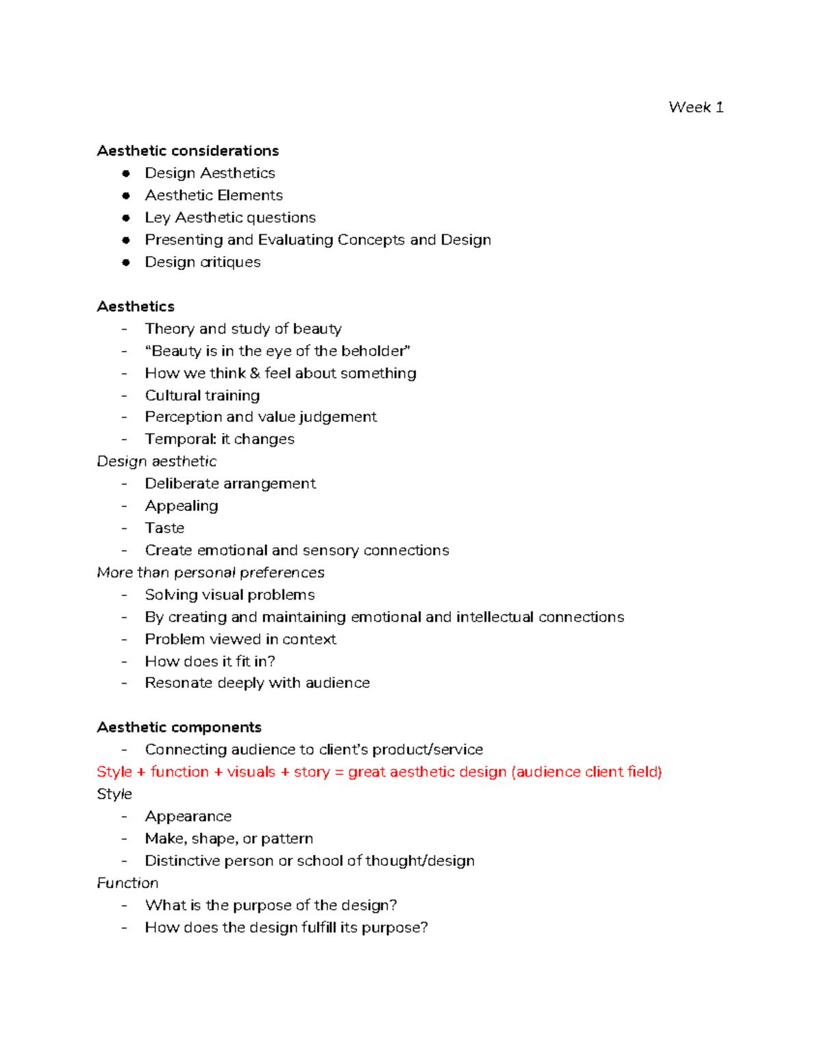 Design Aesthetics notes - Week 1 Aesthetic considerations Design ...