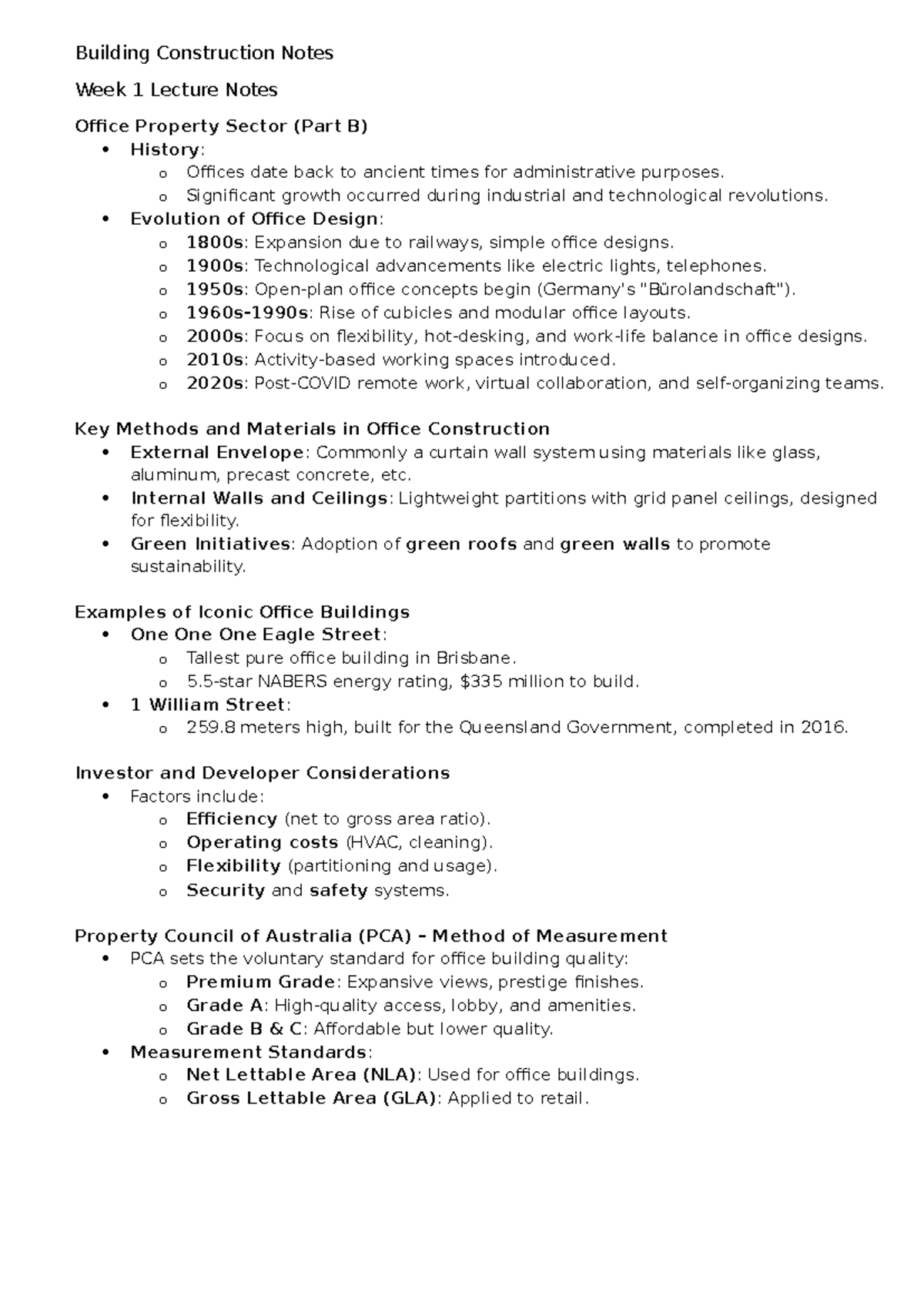 Building Construction Notes - o Significant growth occurred during ...
