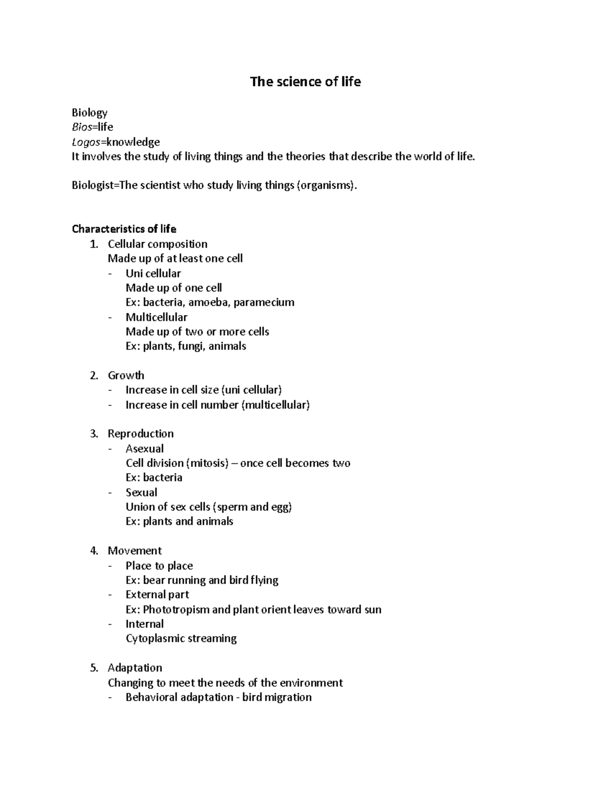 The science of life (biology) - The science of life Biology Bios =life ...