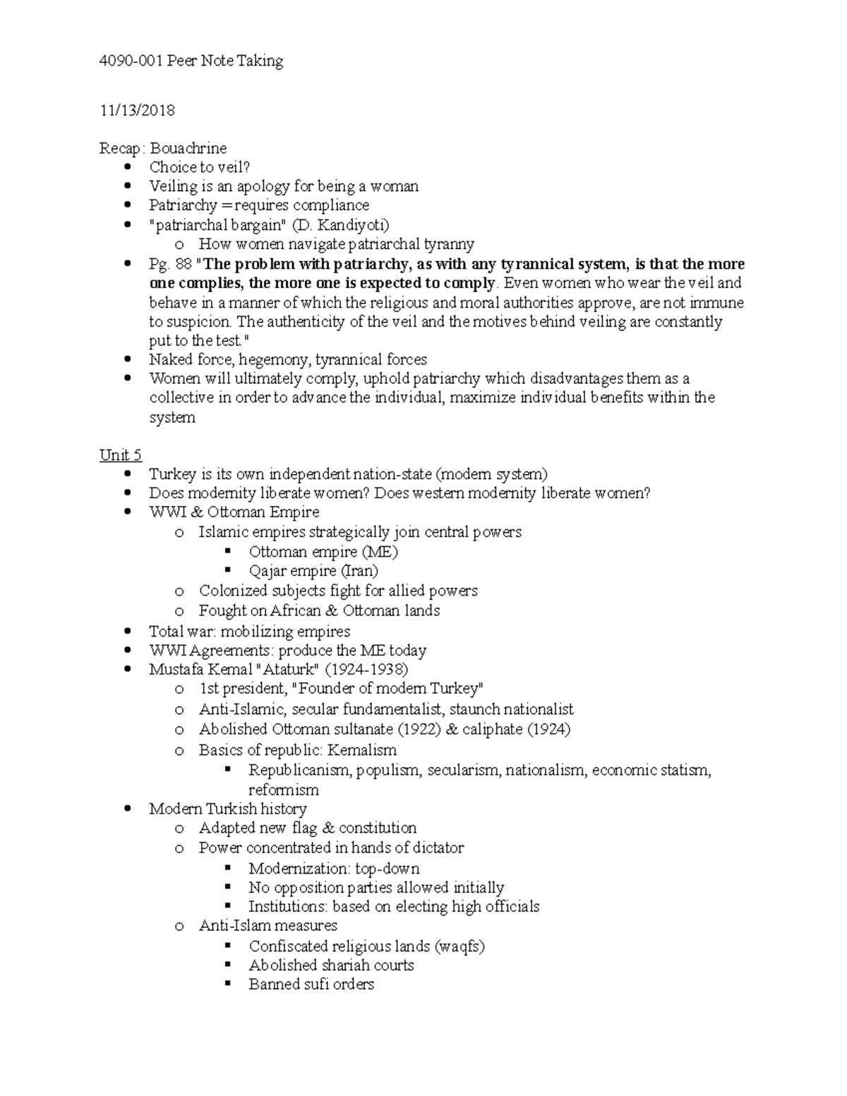 11:13:2018 lecture notes - 4090-001 Peer Note Taking 11/13/ Recap ...