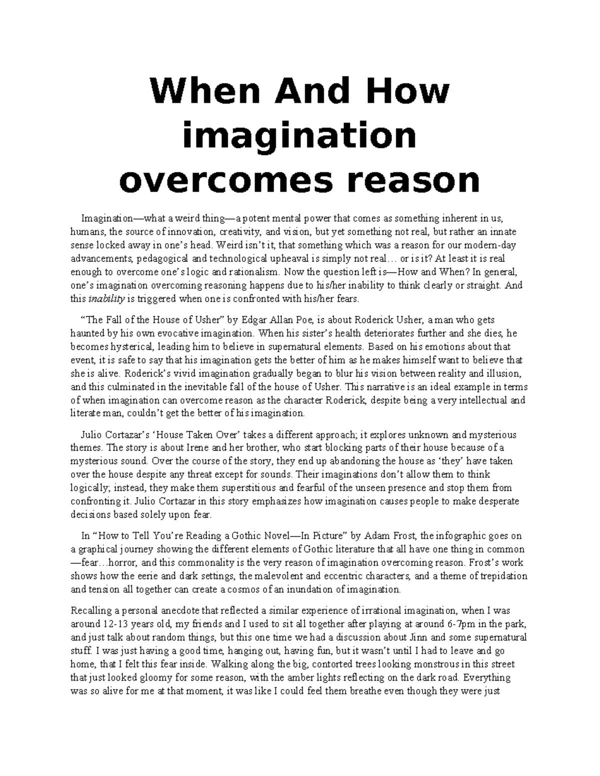 English Essay (Imagination) - When And How imagination overcomes reason ...