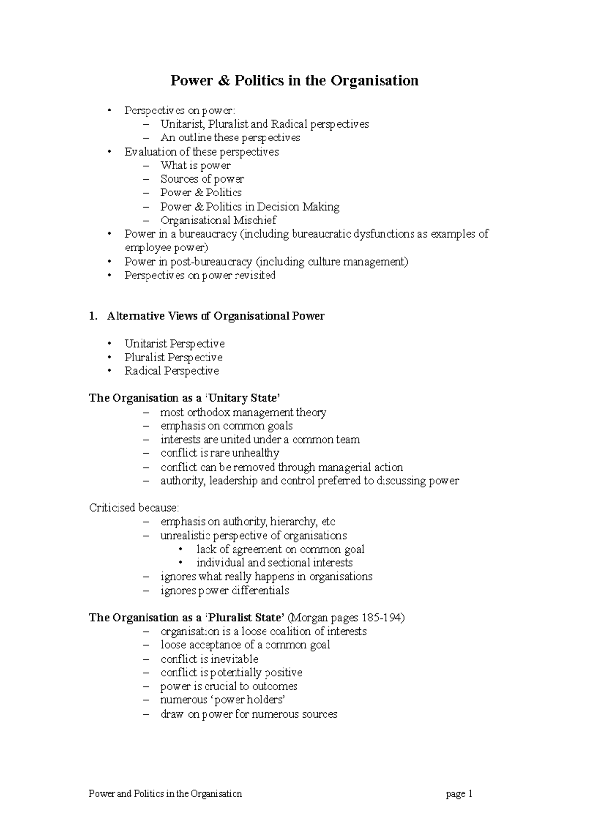 Power and politics in the organisation - Power & Politics in the ...