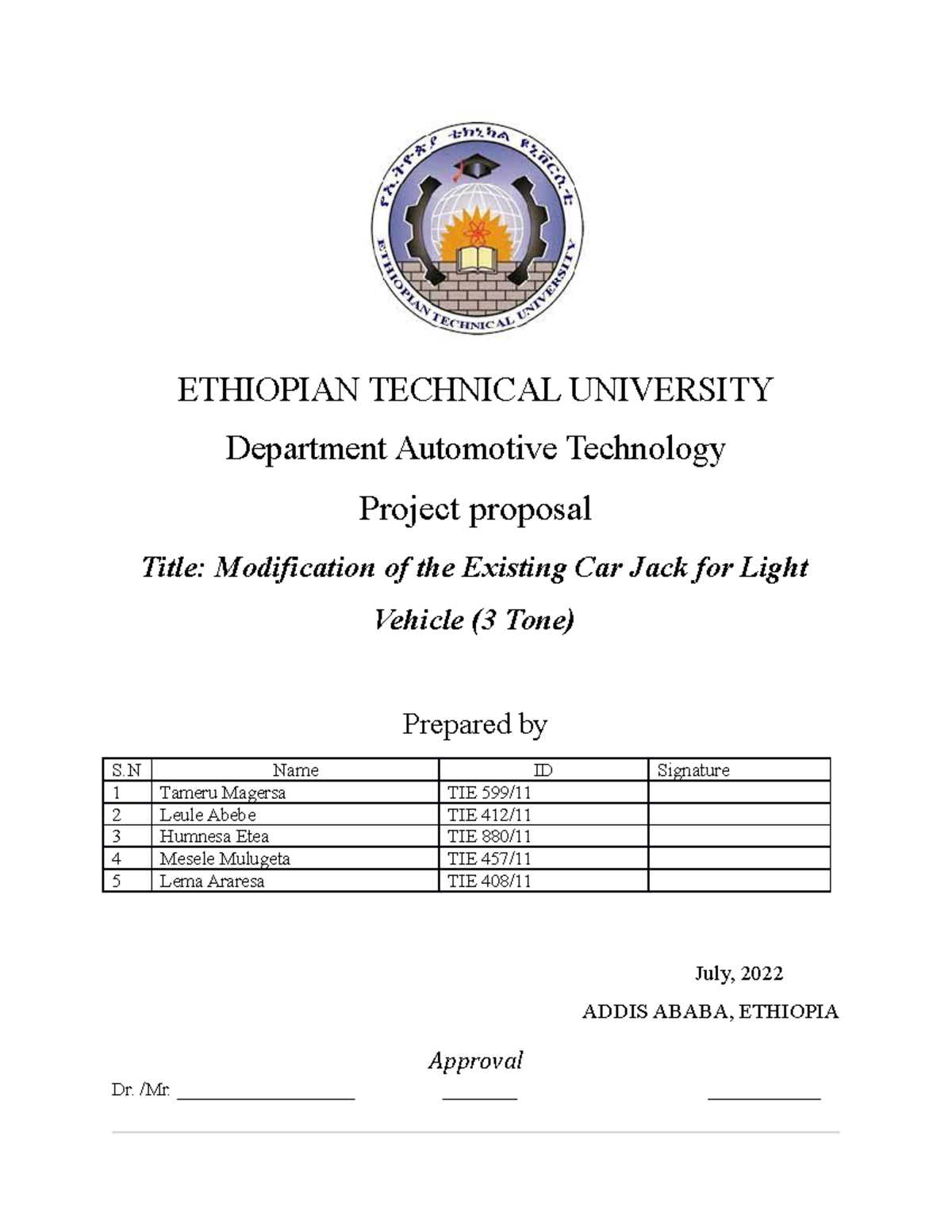 Project 123 - Electrical floor jack - ETHIOPIAN TECHNICAL UNIVERSITY ...