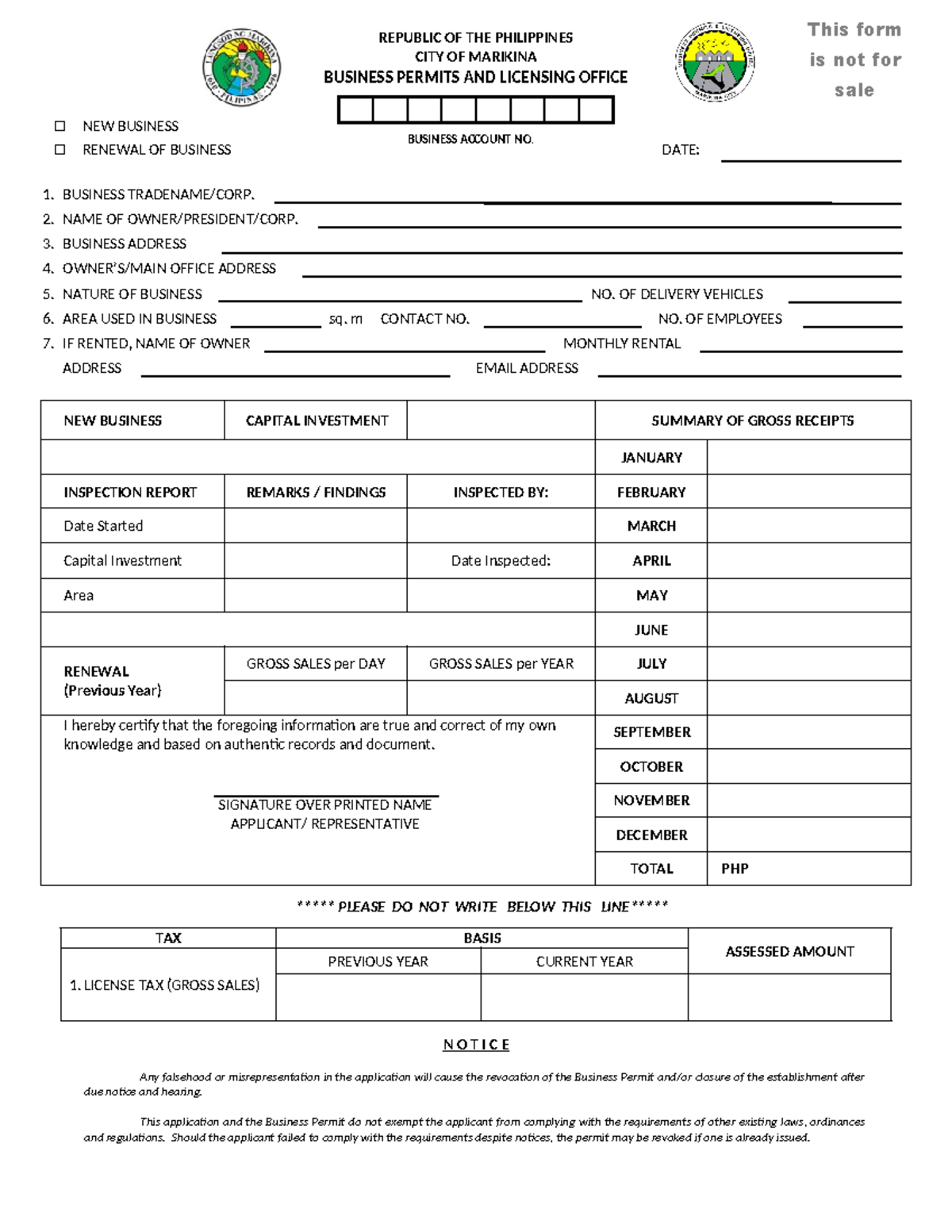 Business Permit Application FORM - REPUBLIC OF THE PHILIPPINES CITY OF ...