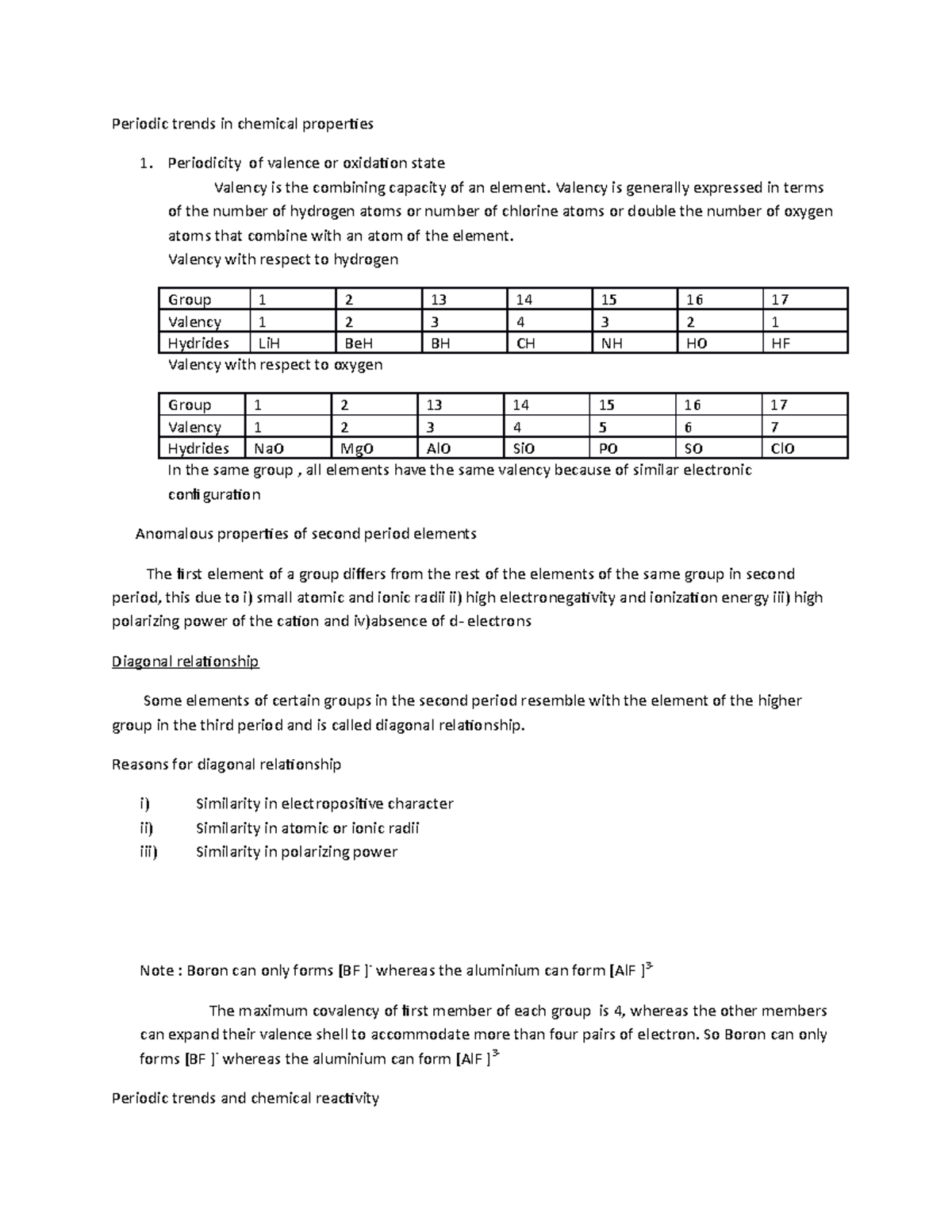 Periodic trends in chemical properties of elements in a periodic table ...