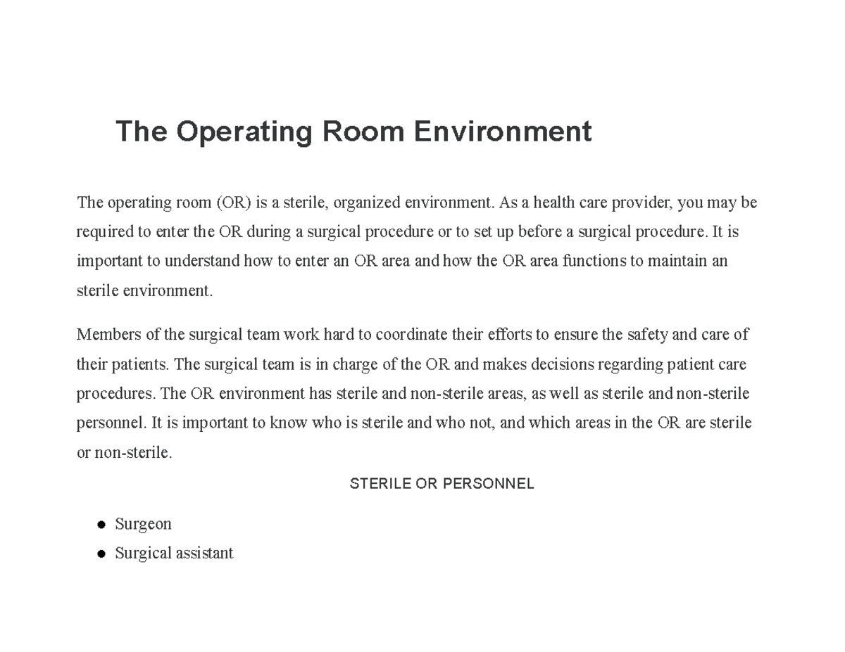 The Operating Room Environment - As a health care provider, you may be ...