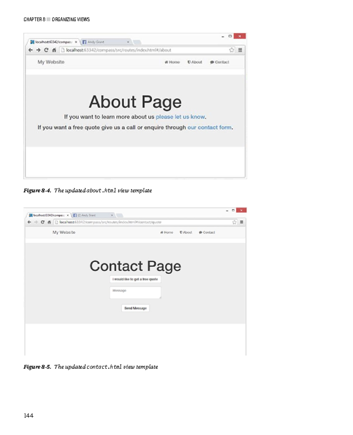 Beginning Angular JS and web development - Figure 8-4. The updated about view template Figure 8 ...