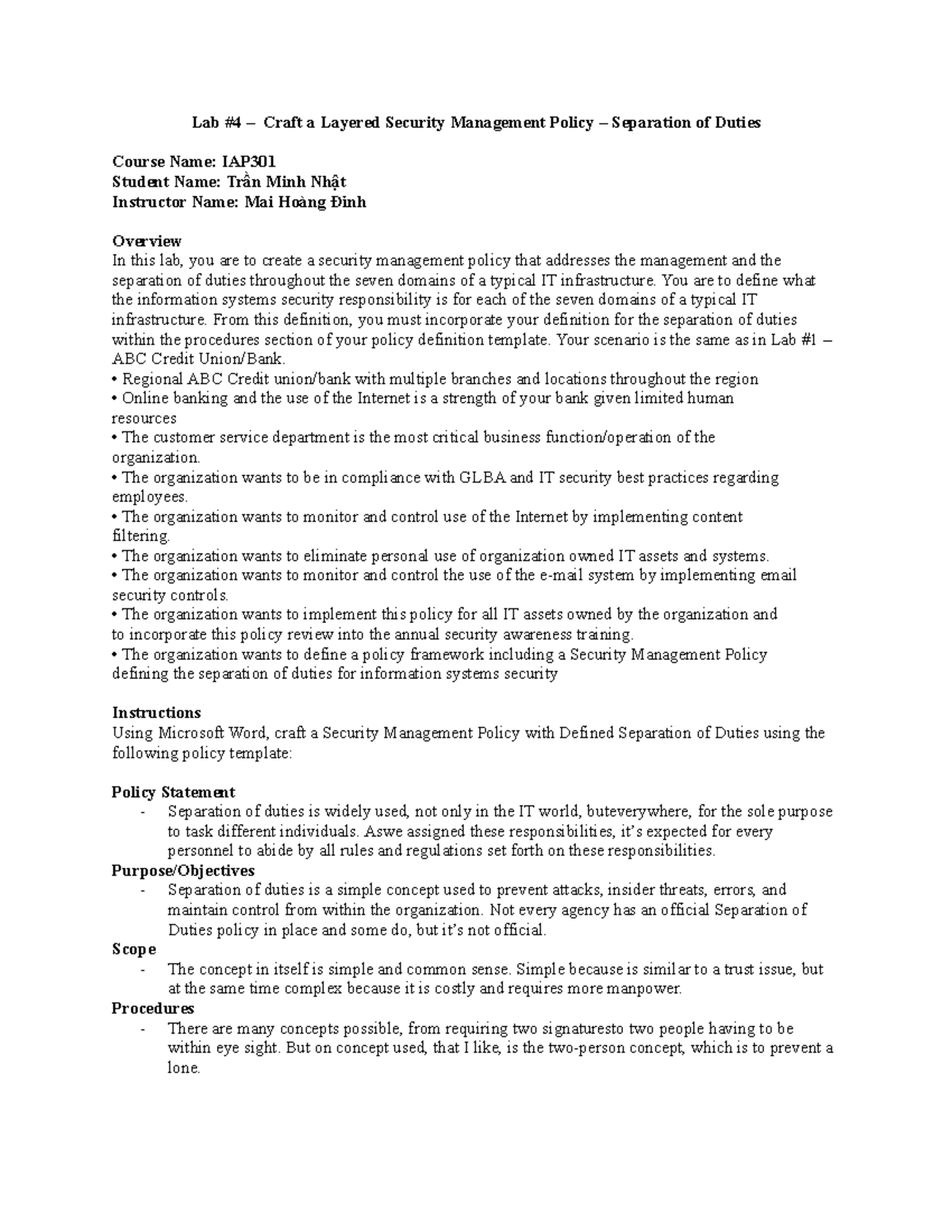 Lab4-IAP301 - free - Lab #4 – Craft a Layered Security Management ...