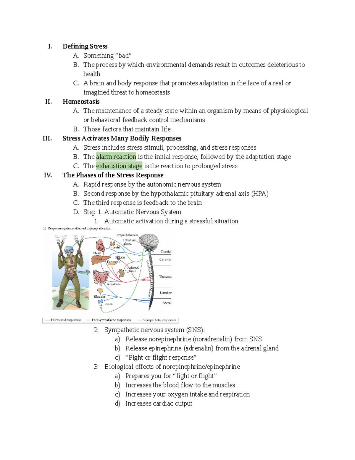 Stress - lecture notes - I. Defining Stress A. Something “bad” B. The ...