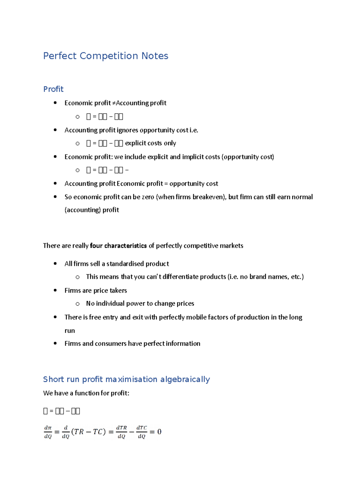 Perfect Competition Notes ECO2003 - Perfect Competition Notes Profit ...