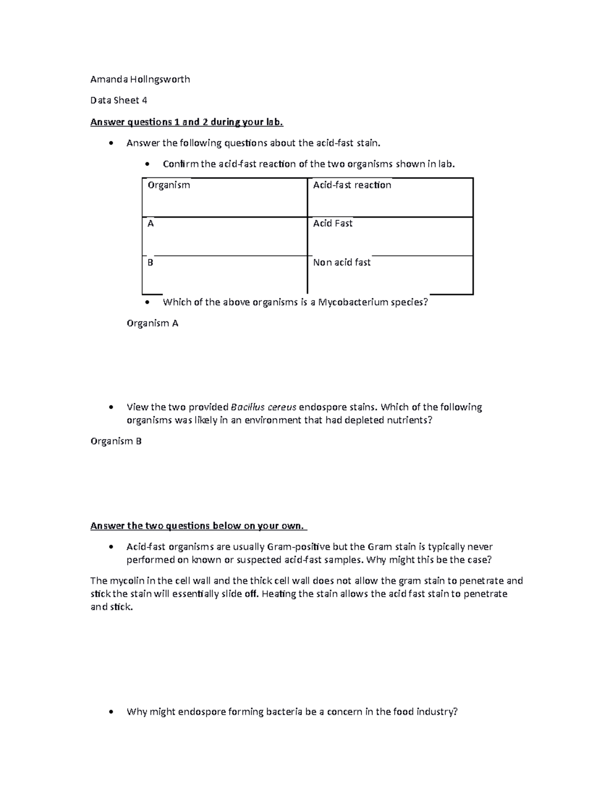 Lab4 - Amanda Hollngsworth Data Sheet 4 Answer quesions 1 and 2 during your lab. - Answer the ...