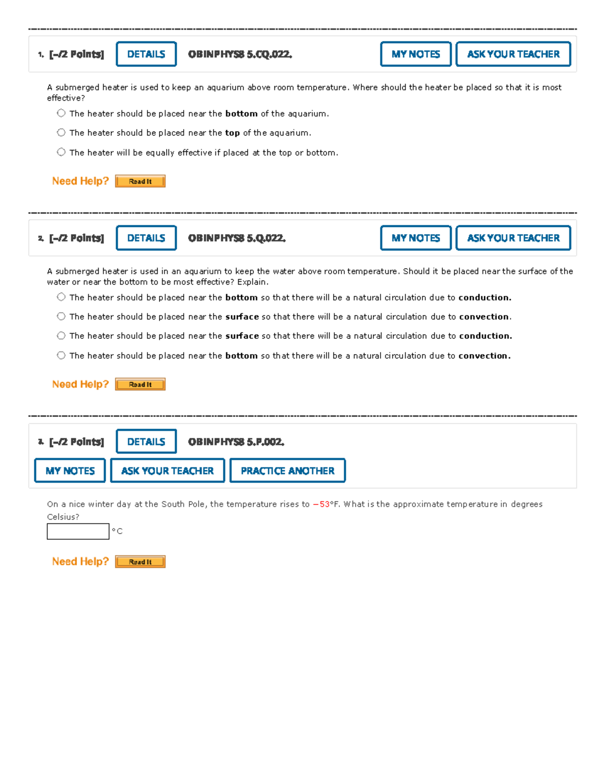 HW Temperature and Heat Assignment - PHYS 101 (B Term) Fall 2023, section B11 (Leonardo), Fall ...
