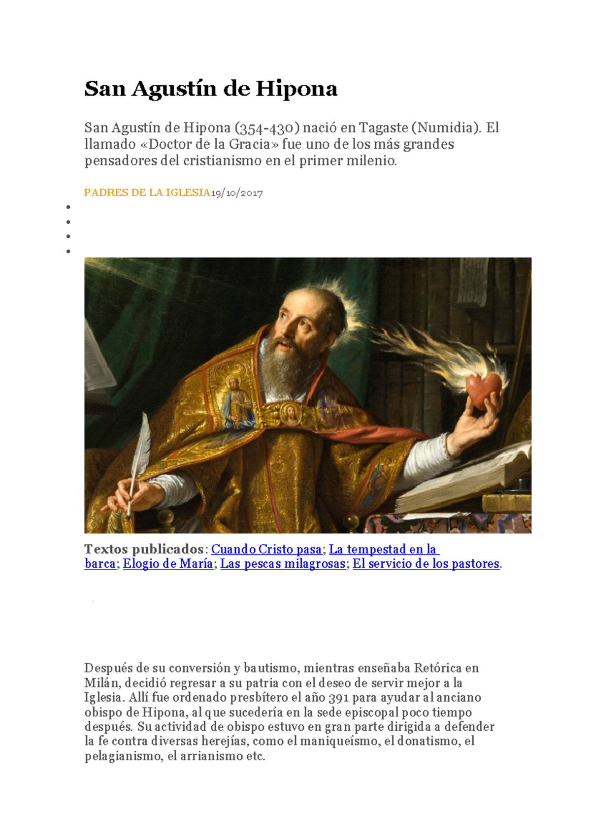 San Agustín de Hipona - San de Hipona San de Hipona en Tagaste (Numidia ...