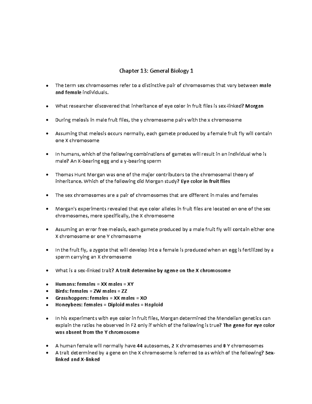 Chapter 13 general bio 1 - Chapter 13: General Biology 1 • The term sex ...