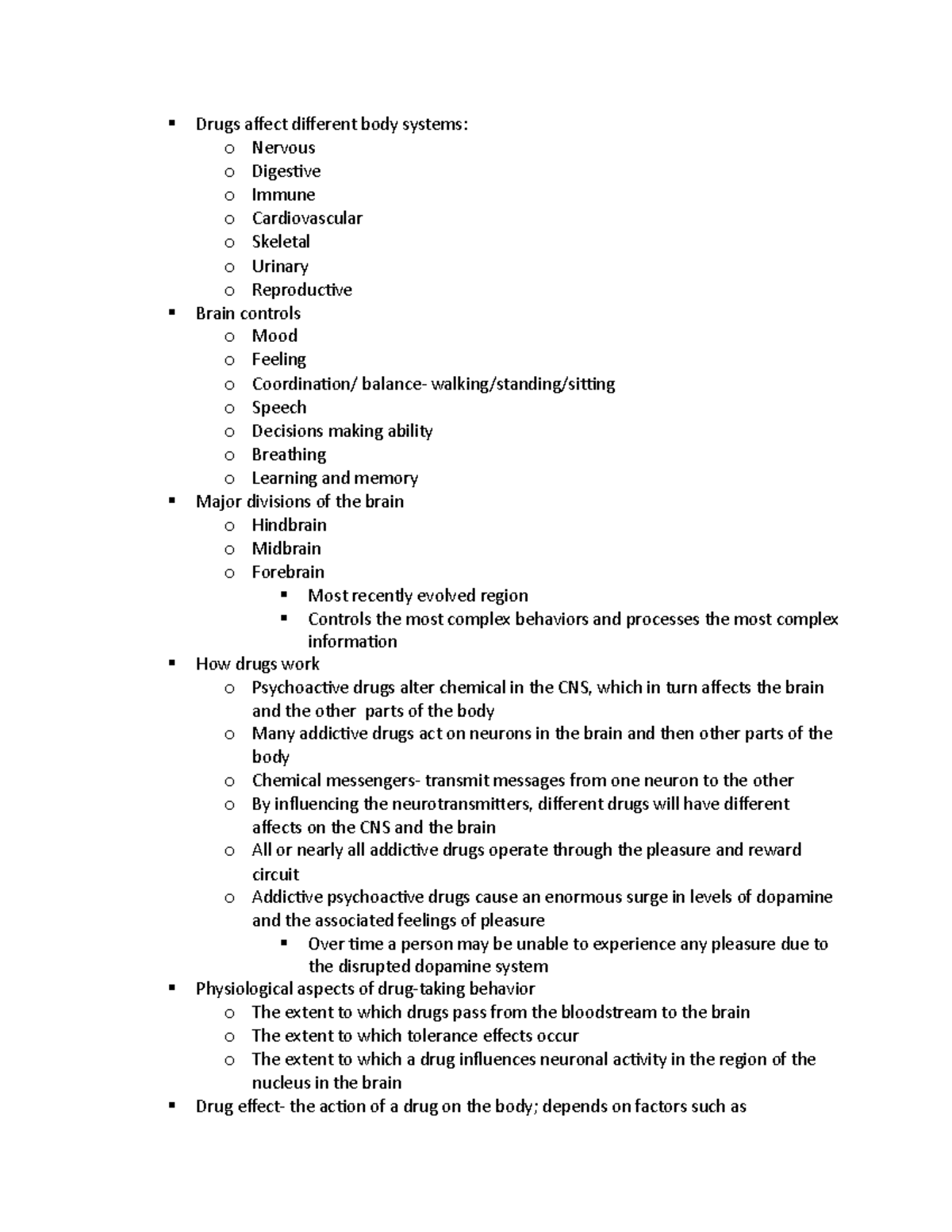 Drugs affect different body systems - Studocu