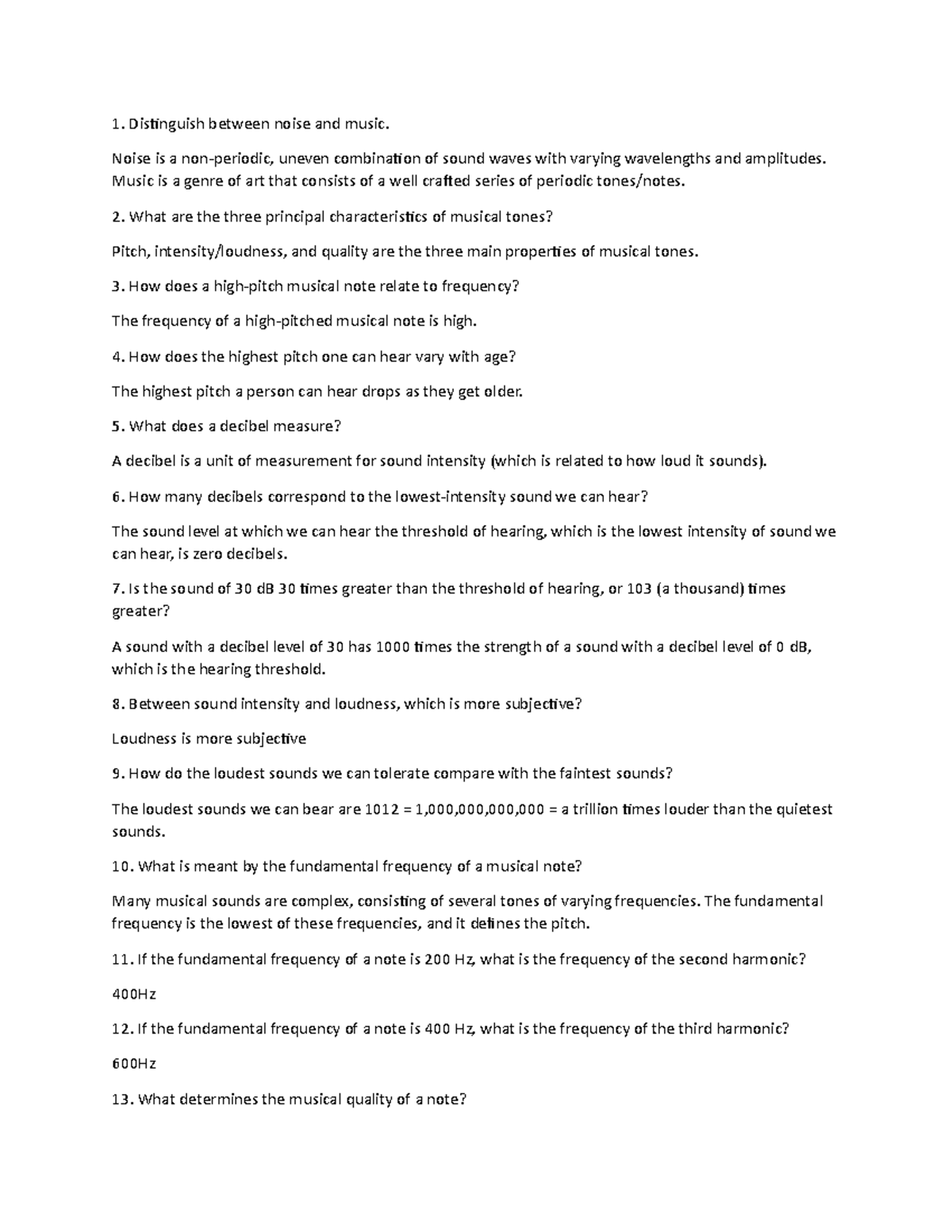 Chapter 21 HW - Distinguish between noise and music. Noise is a non ...
