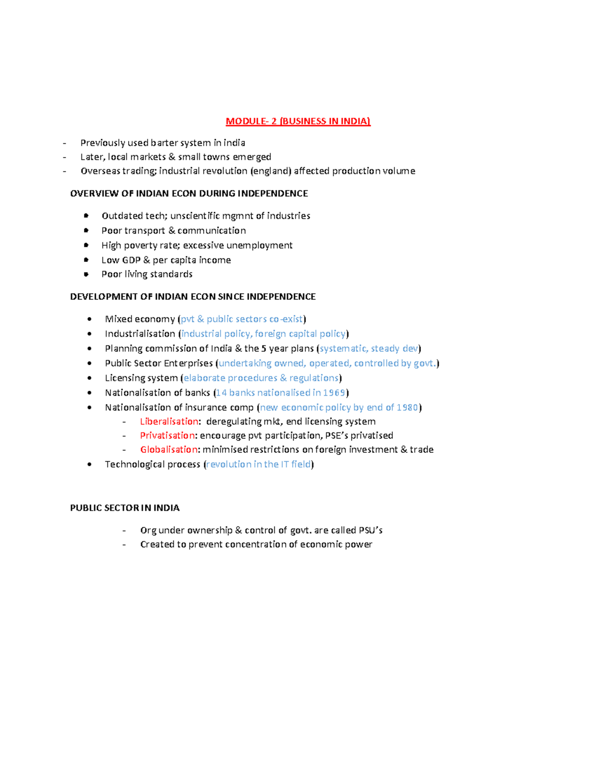 DMBS SHORT NOTES SEMESTER-1 - MODULE- 2 (BUSINESS IN INDIA) Previously ...