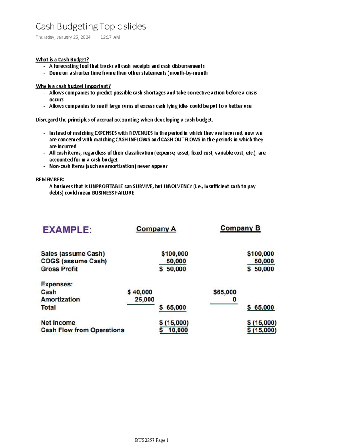 Cash budgeting Notes - What is a Cash Budget? - A forecasting tool that ...