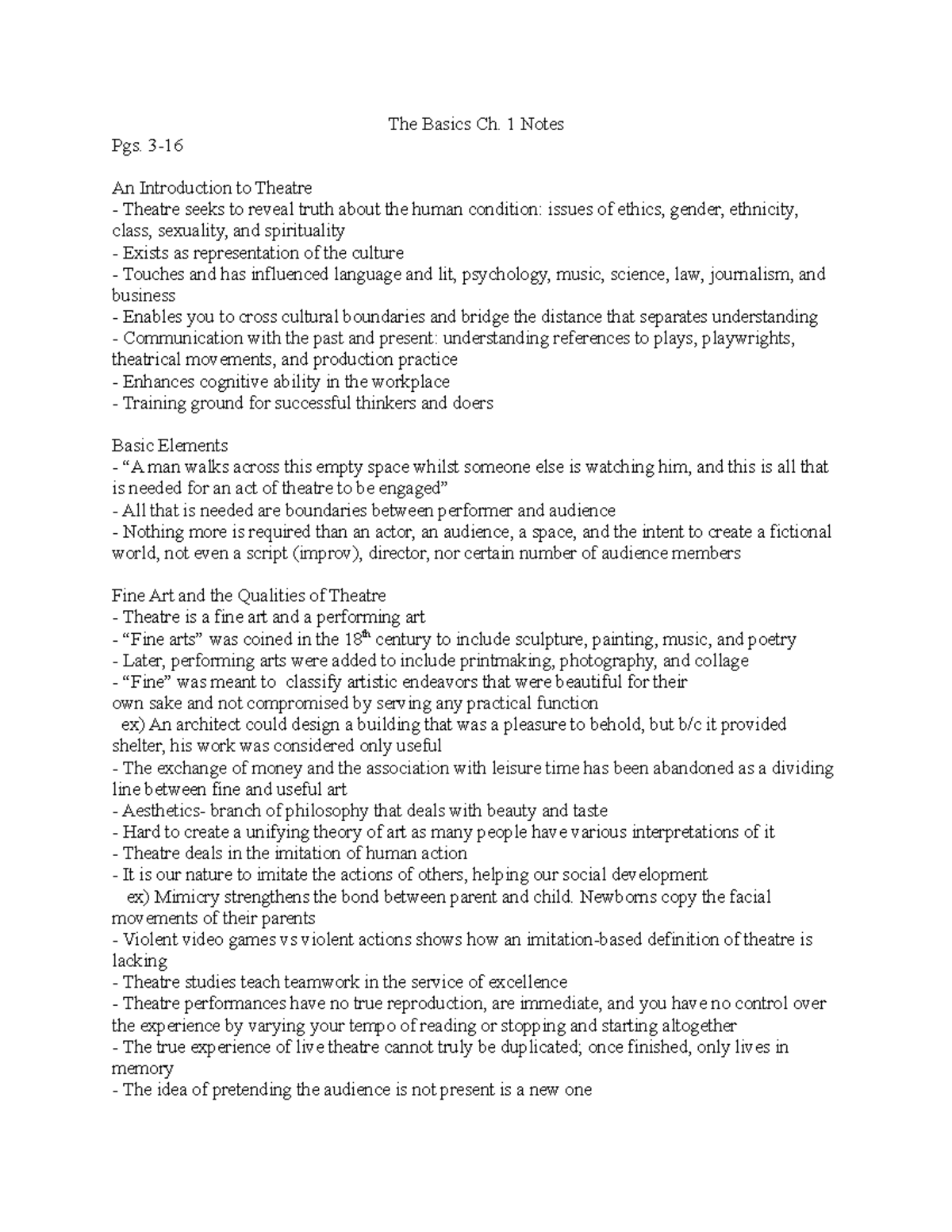 Theatre Appreciation- The Basics Ch. 1 Notes - The Basics Ch. 1 Notes ...