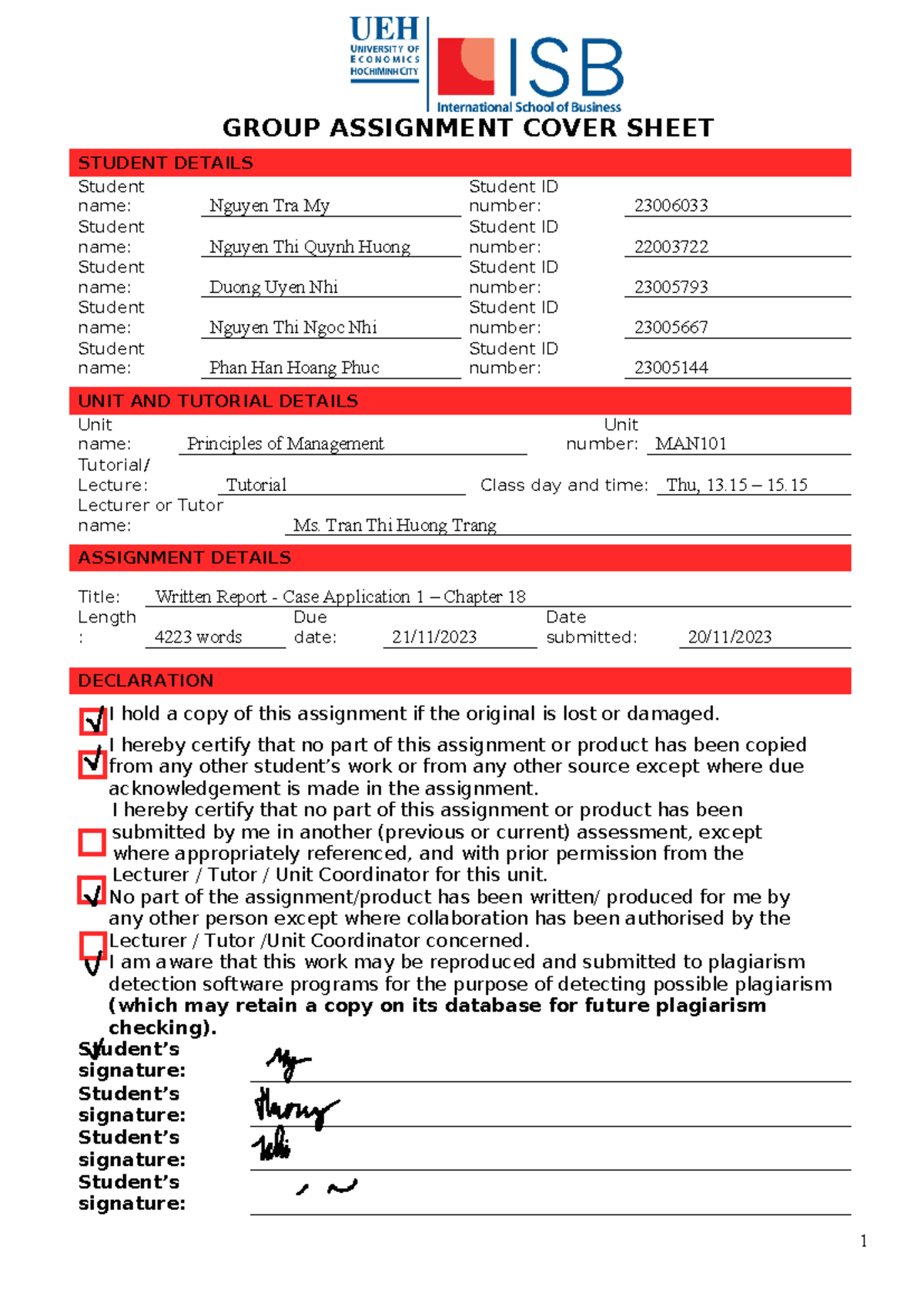 Group 7 Written Report Case 1 Chapter 18 - GROUP ASSIGNMENT COVER SHEET ...