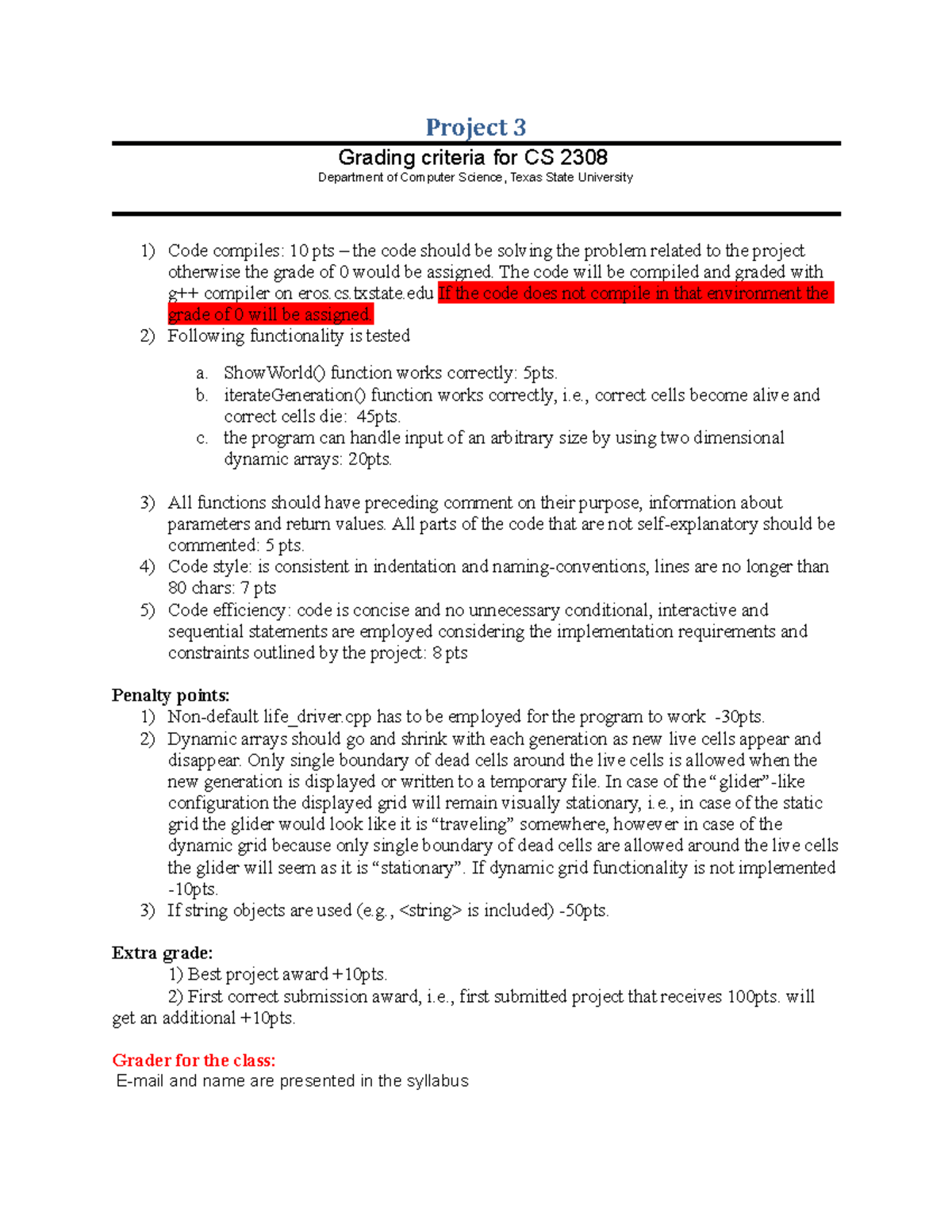 3rd project grading criteria - Project 3 Grading criteria for CS 2308 ...