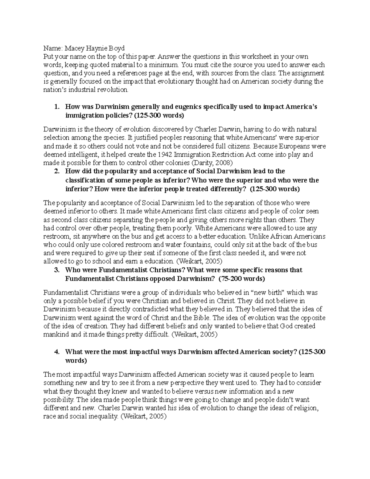 HIS-144-RS-Darwinism and American Society Worksheet - Name: Macey ...