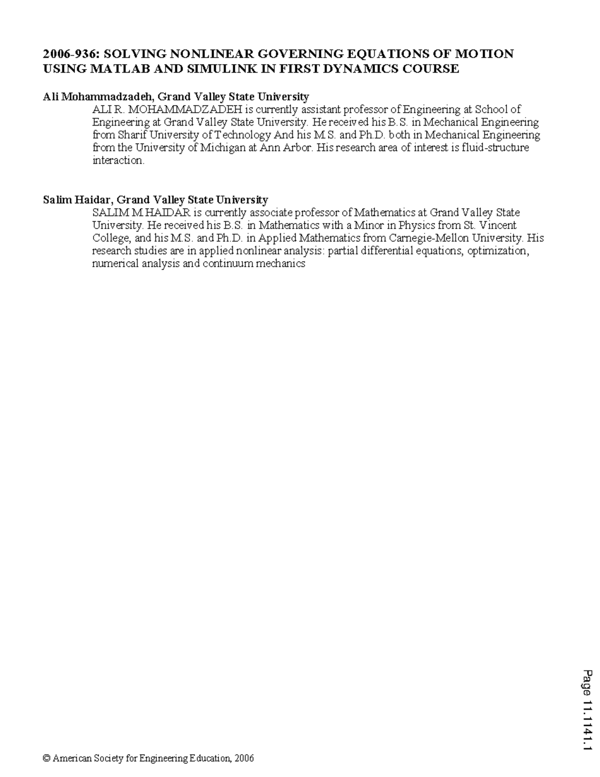 Solving Nonlinear Governing Equations Of Motion Using Matlab And Simulink In First Dynamics