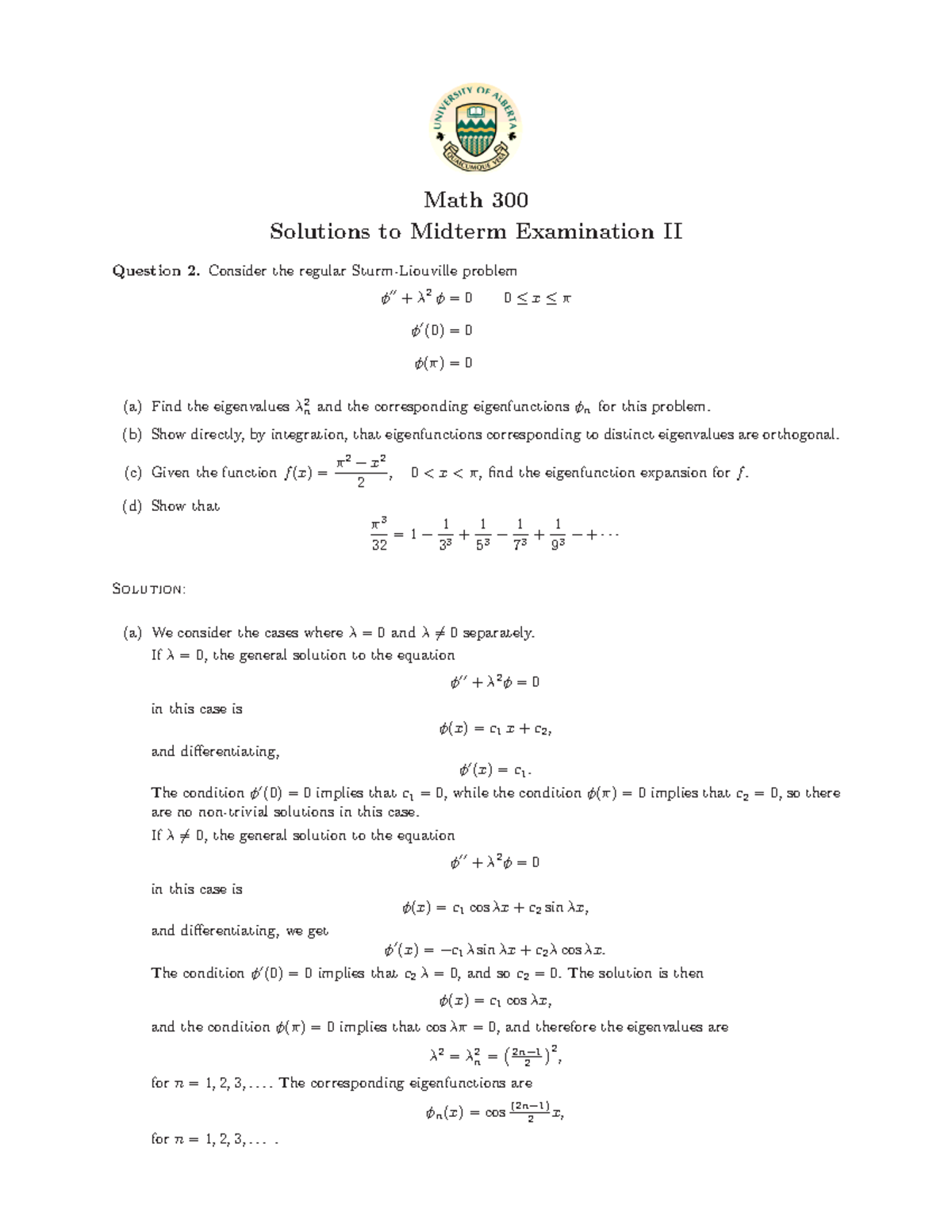 Mt2solns - Math 300 Solutions to Midterm Examination II Question 2 the ...