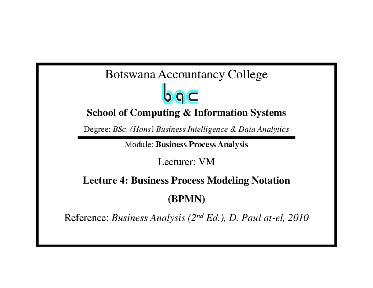 BIDA BPA Lecture 4 - BPMN 2 - Botswana Accountancy College School of ...