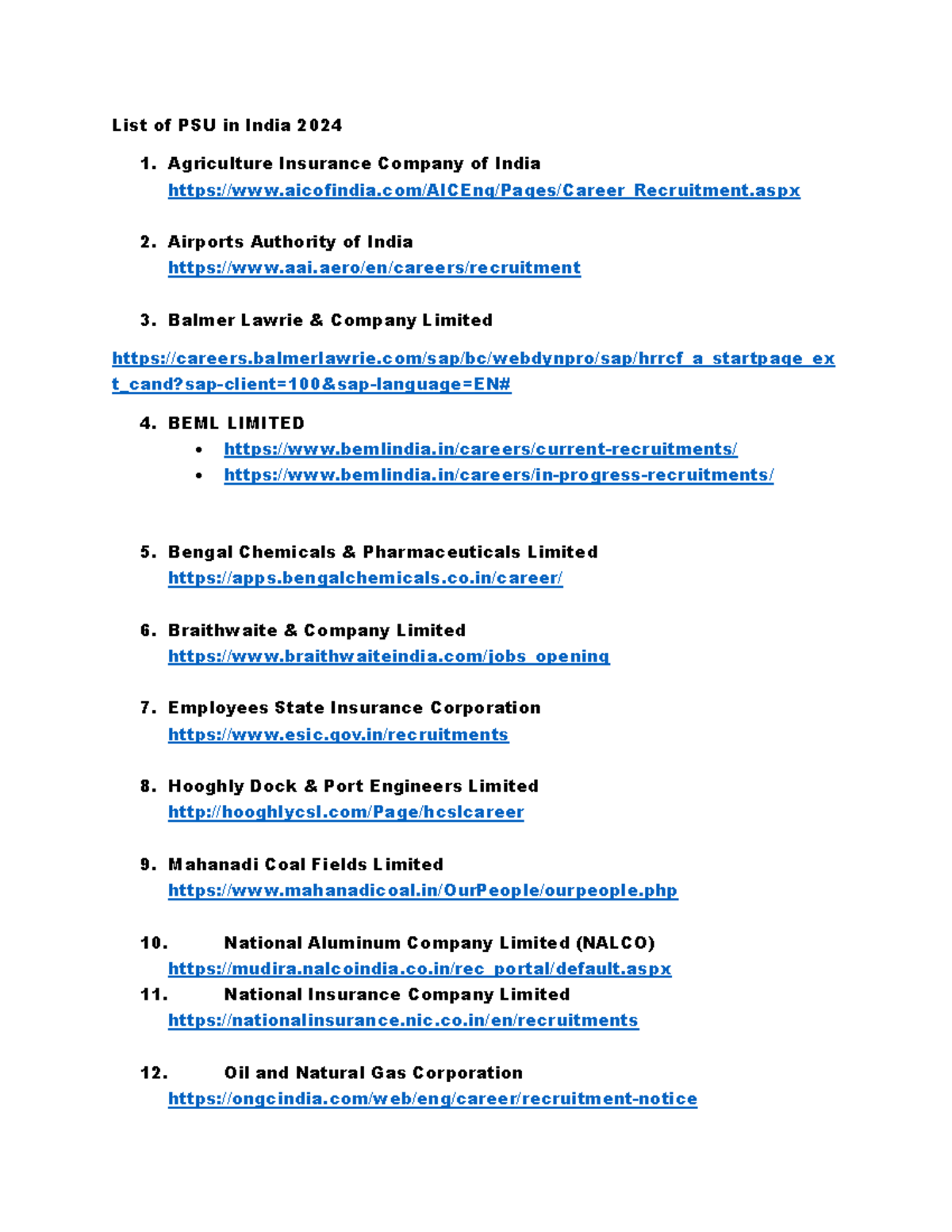 List of PSU in India 2024 - List of PSU in India 2024 1. Agriculture ...