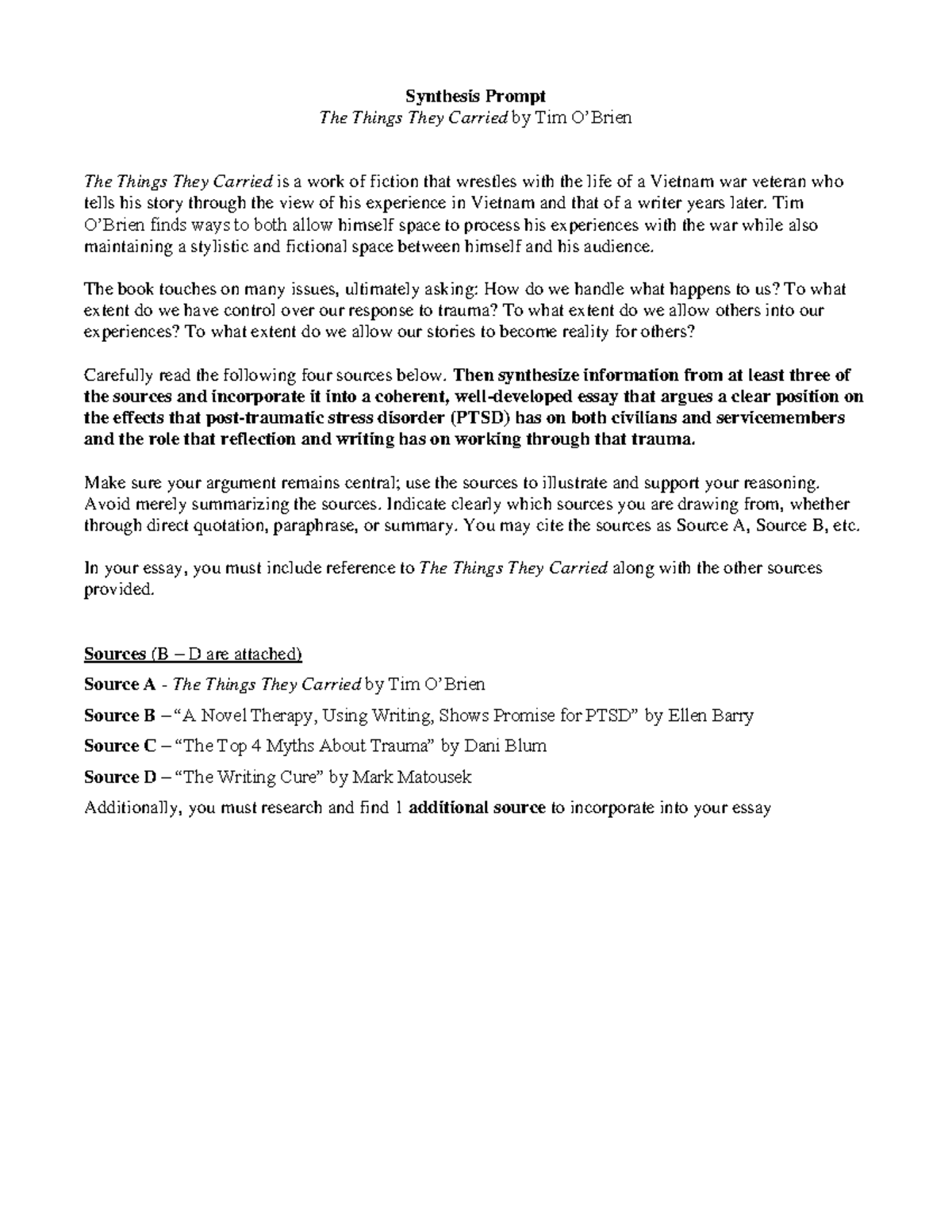 The+Things+They+Carried+Synthesis+Prompt - Synthesis Prompt The Things ...