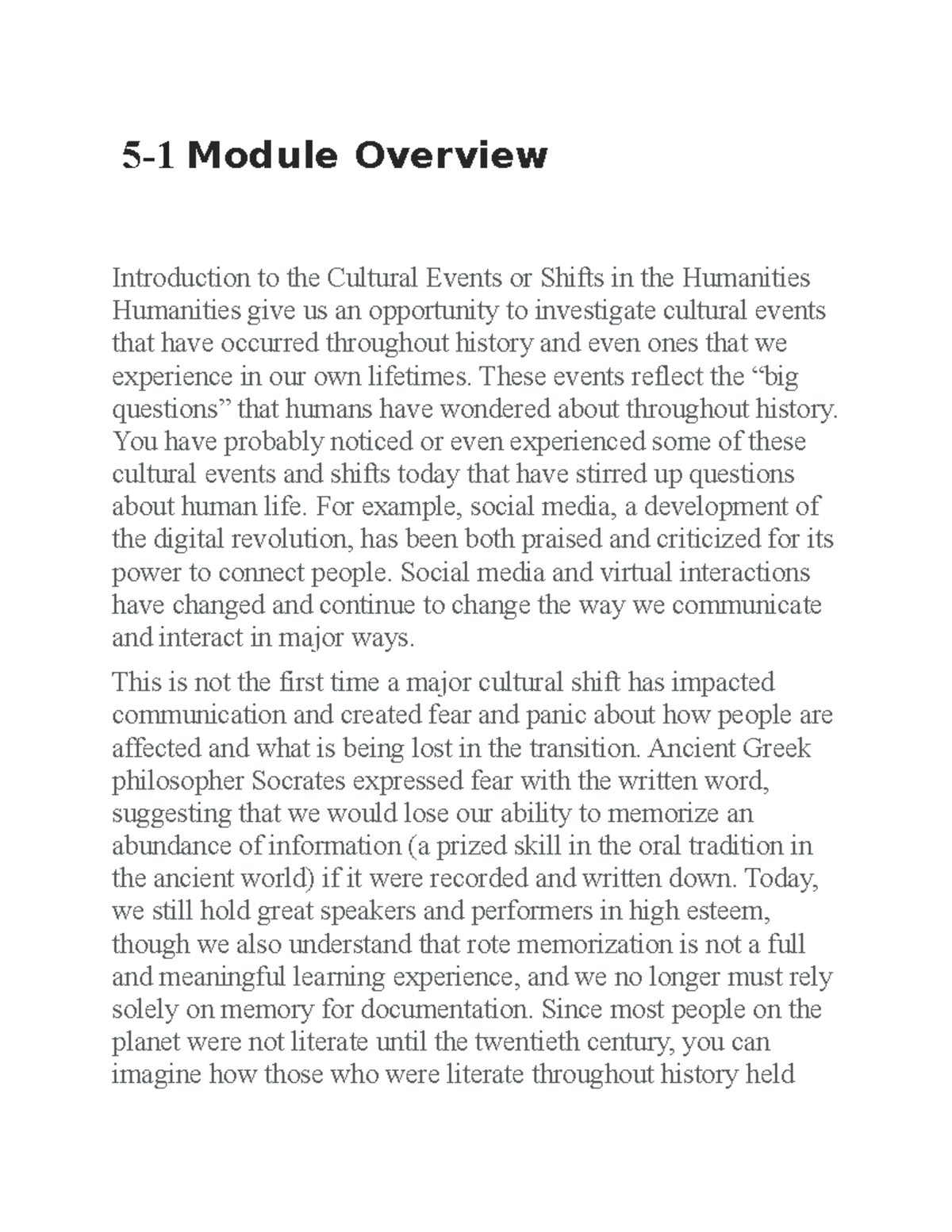 5-1 Module Overview - 5 -1 Module Overview Introduction to the Cultural ...