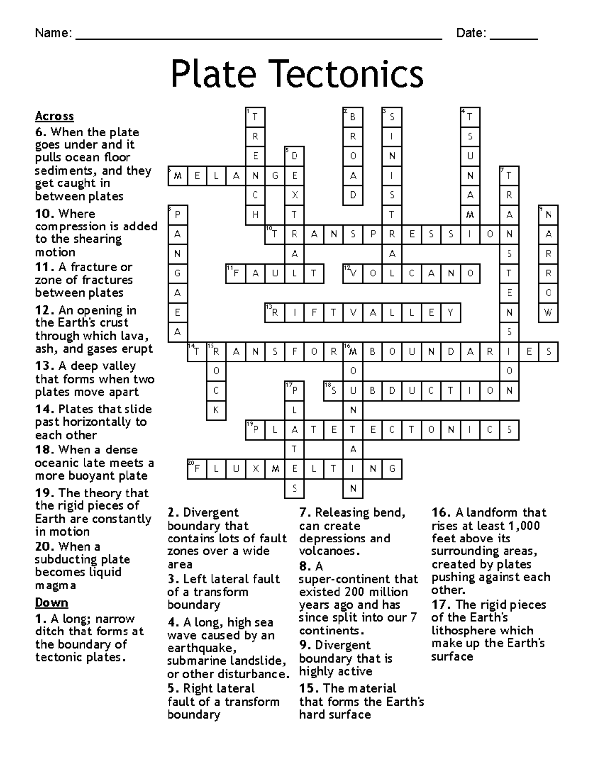 Plate Tectonics answer key - Name ...