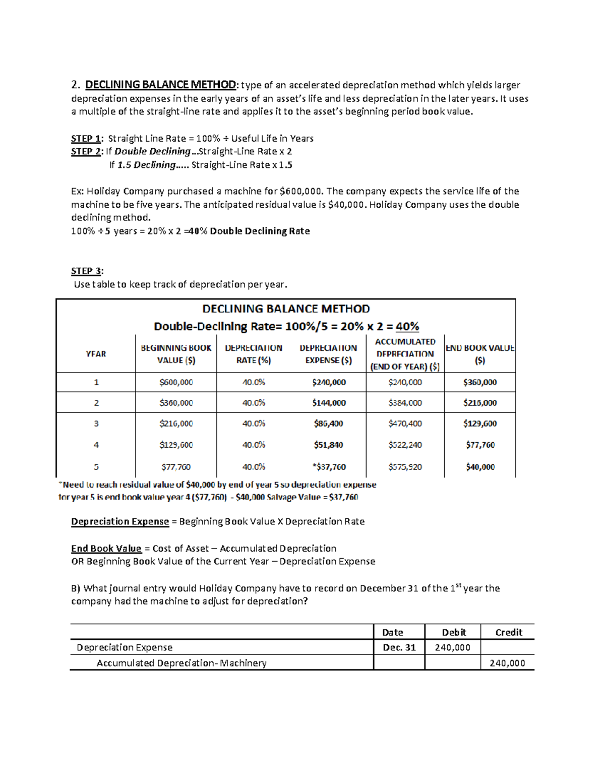 Accounting Lecture 101-5-10 - 2. DECLINING BALANCE METHOD: type of an ...