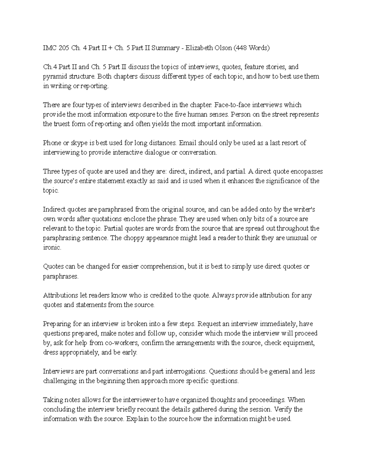 Ch. 4 Part II + Ch. 5 Part II Summary - IMC 205 Ch. 4 Part II + Ch. 5 Part II Summary ...