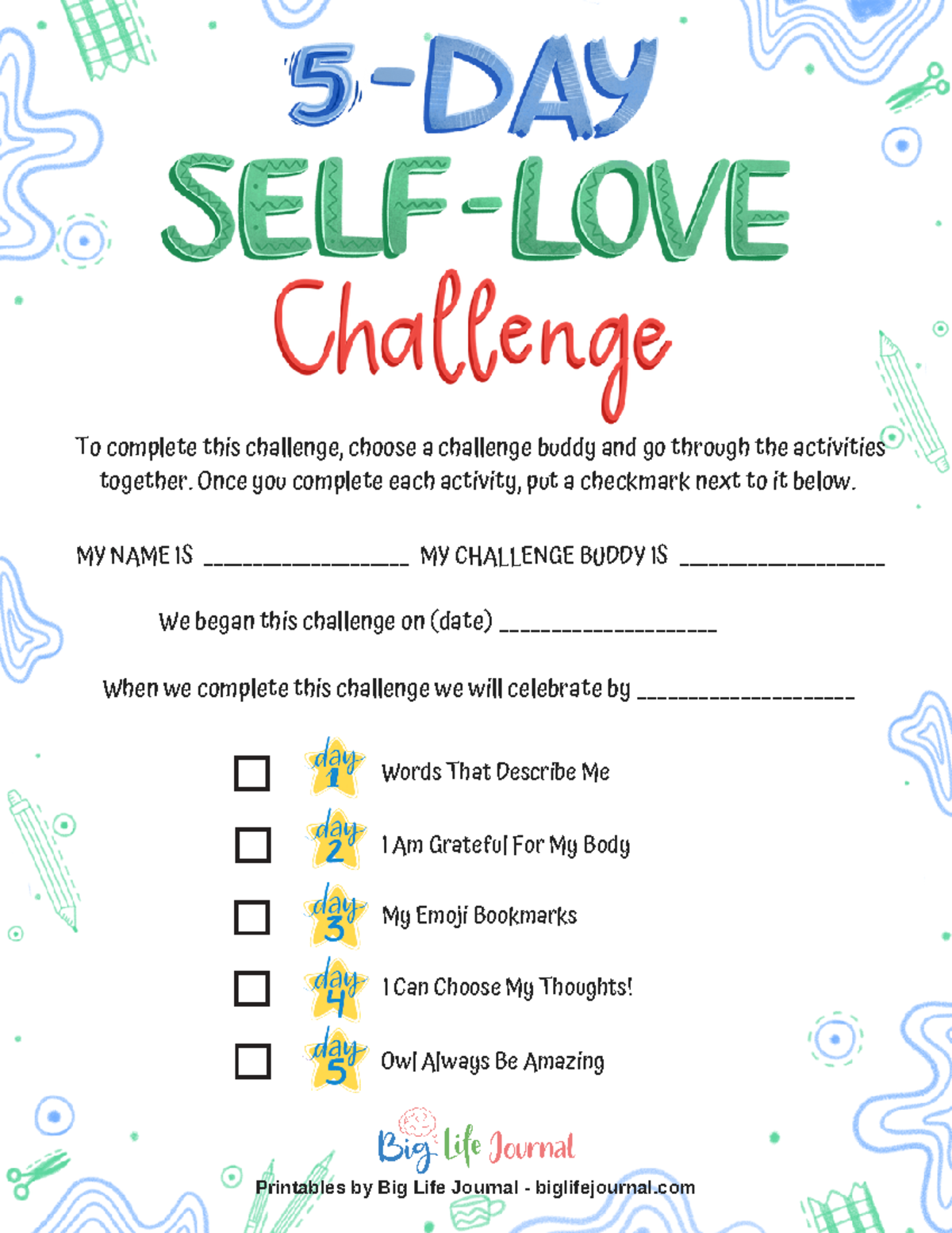 5-DAY Self-Love Challenge-Big Life Journal - Words That Describe Me I ...