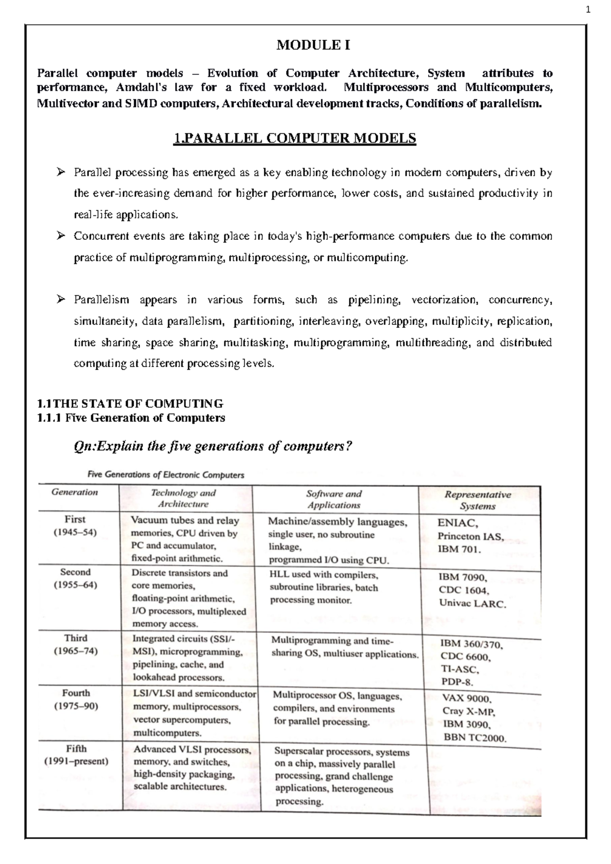 Model - Computer architecture - MODULE I Parallel computer models – Evolution of Computer - Studocu