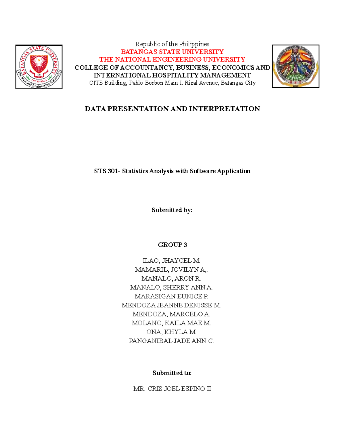 Data Analysis Group 3 revised 1 - Republic of the Philippines BATANGAS ...