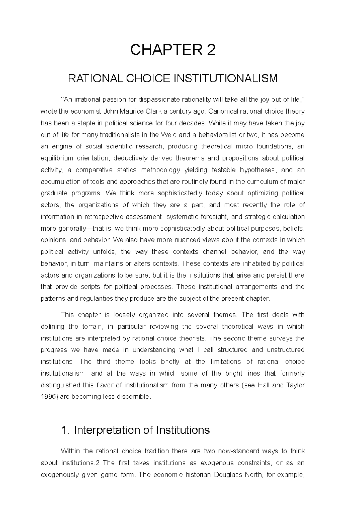 POL SCI Rational Choice Institutionalism - CHAPTER 2 RATIONAL CHOICE ...