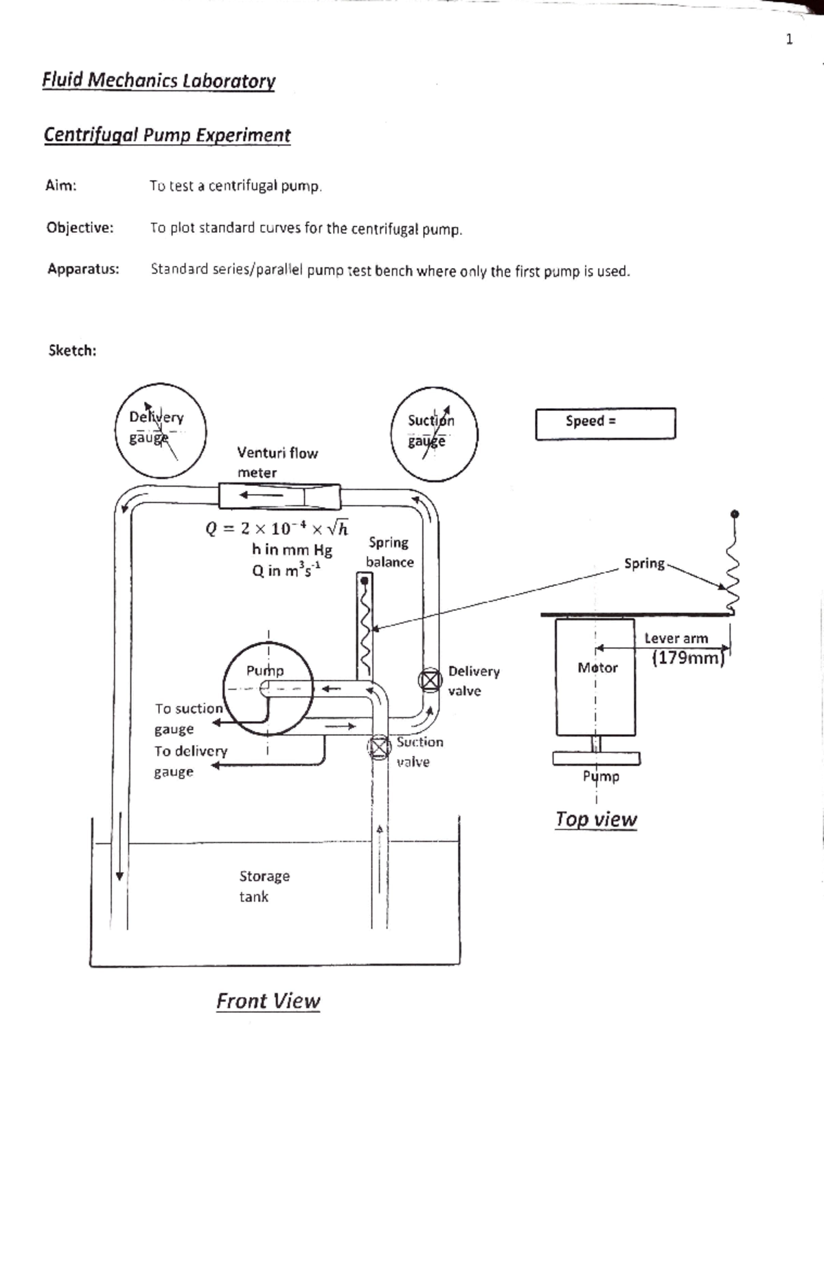 FLUM202 - Pumps Practical 1&2 - Fluid Mechanics Laboratory Centrifugal ...