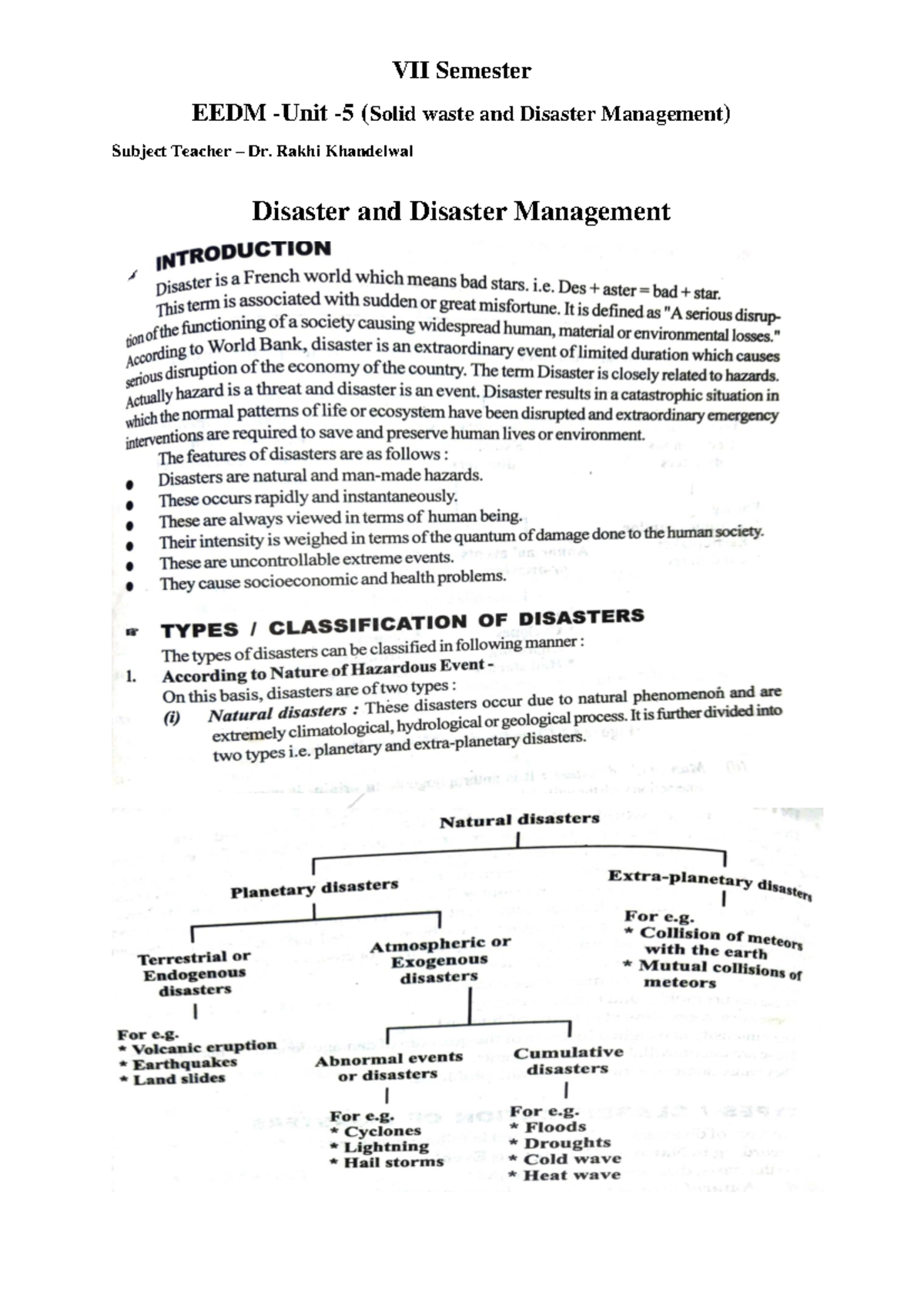Unit 5 (2) Disaster Management - EEDM - Unit - 5 (Solid waste and ...
