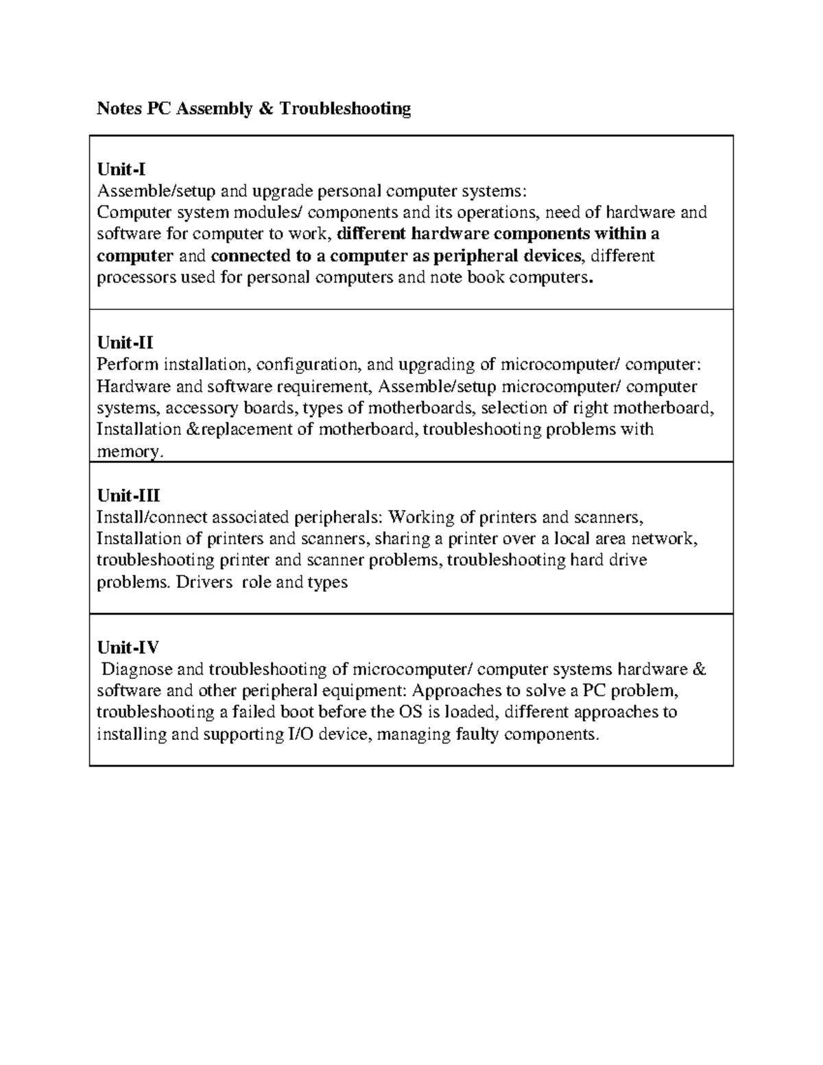 PC Assembly Full Notes PTU BCA 3 - Notes PC Assembly & Troubleshooting ...